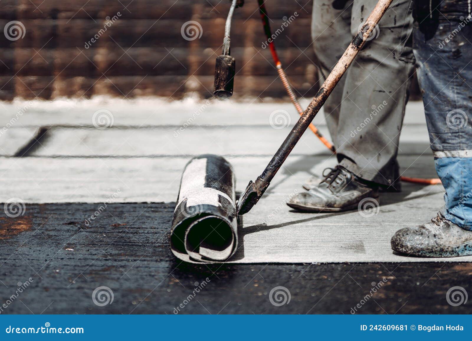 Professional Workers Waterproofing House Construction Site Stock Image ...
