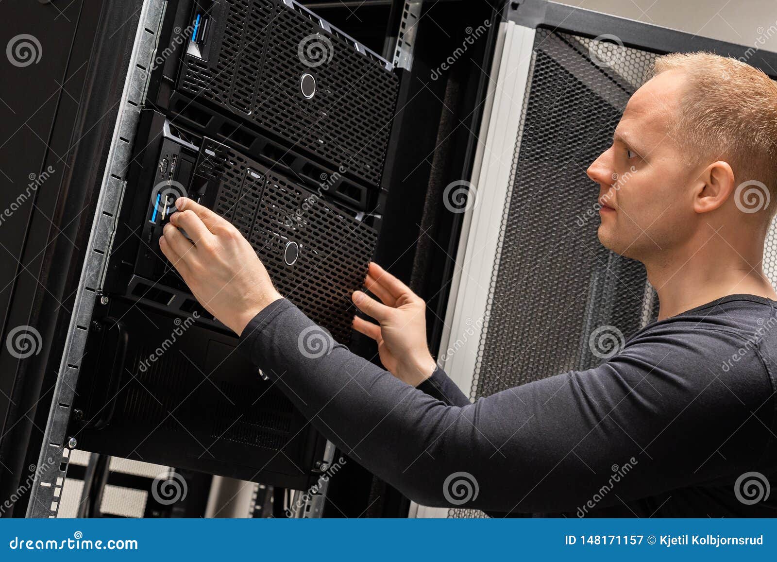 It Professional Working with Servers in Large Datacenter Stock Image ...
