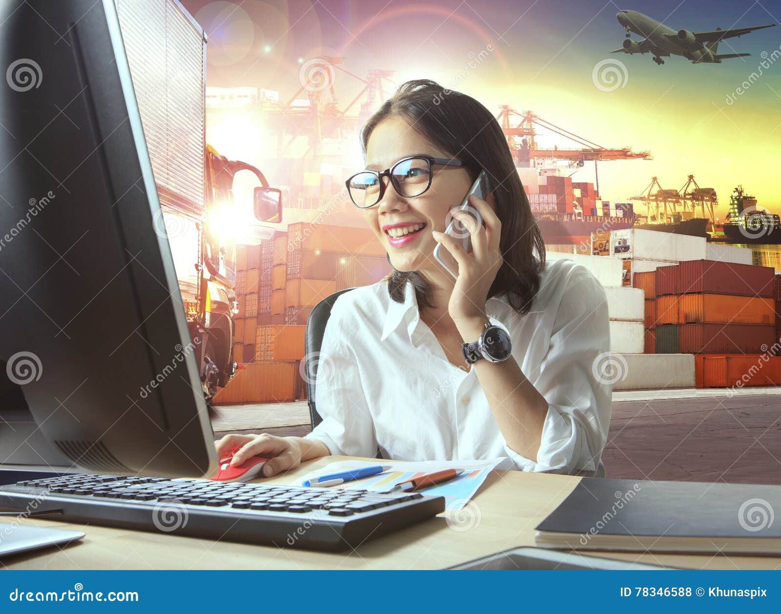 Professional Working Woman and Logistic Industry Business Stock Photo ...