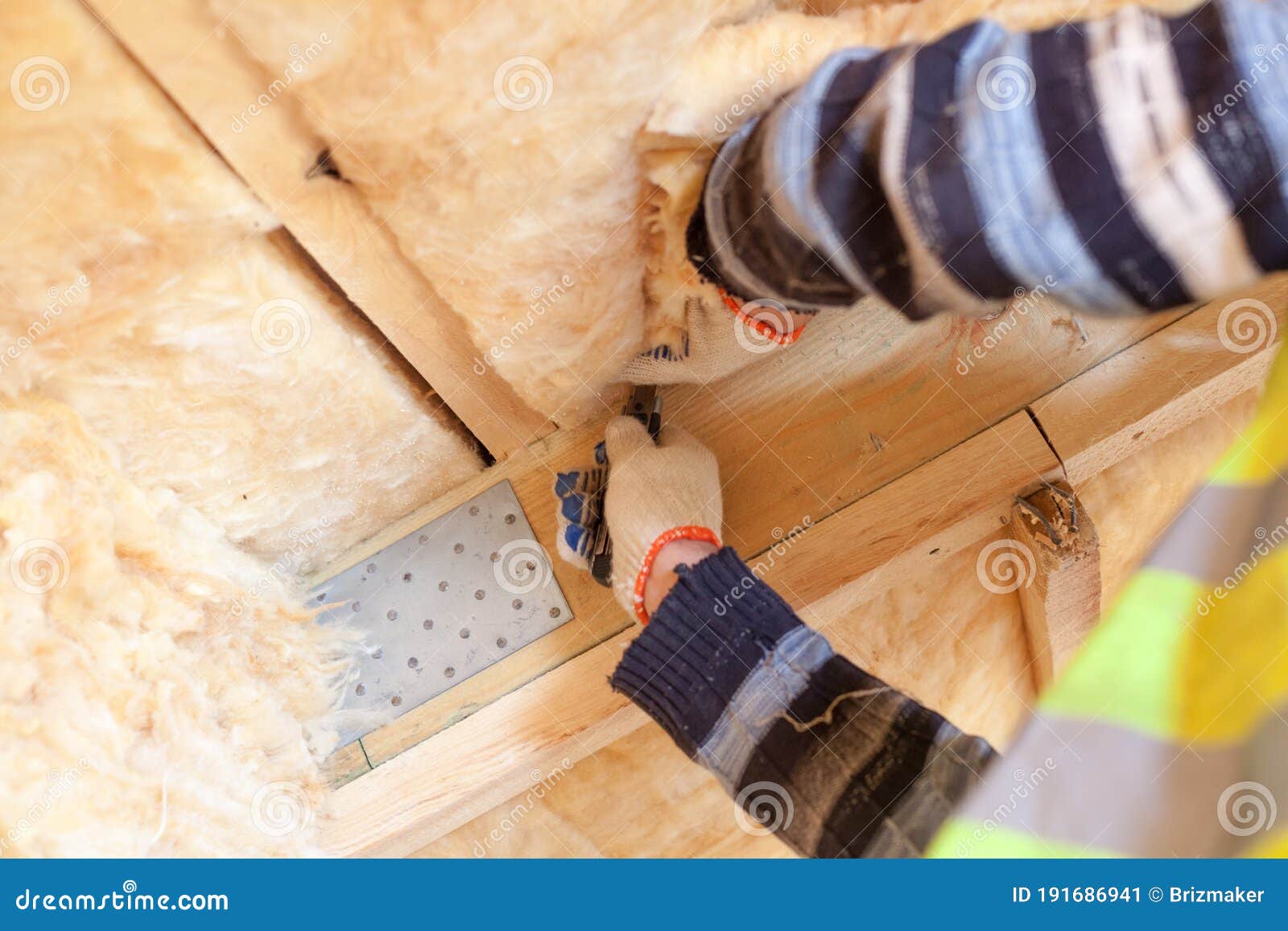 Professional Workman Using Knife Tool, Cutting Rockwool Stock Image ...