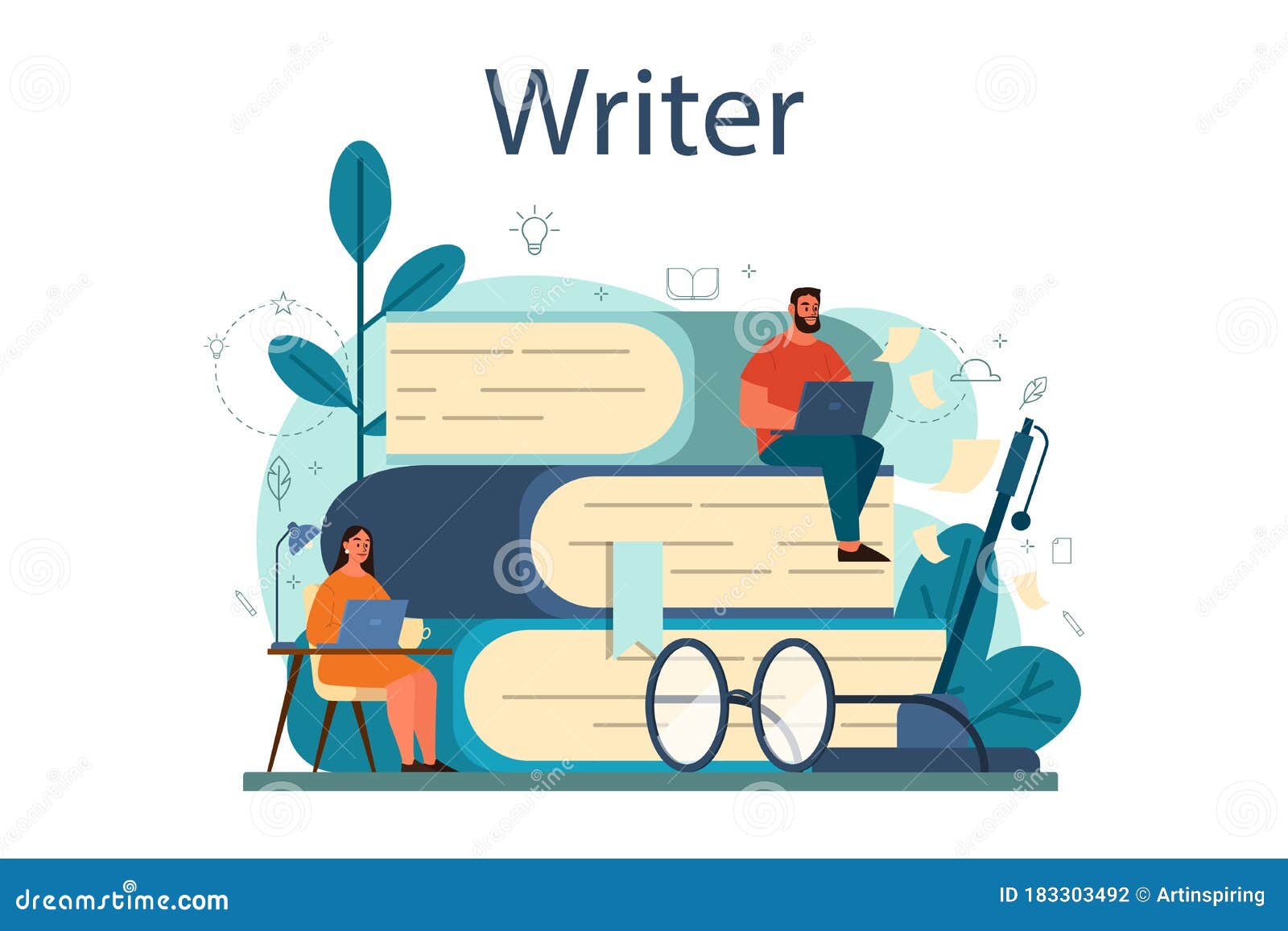 Professional Writer or Journalist Concept Illustration. Idea of ...