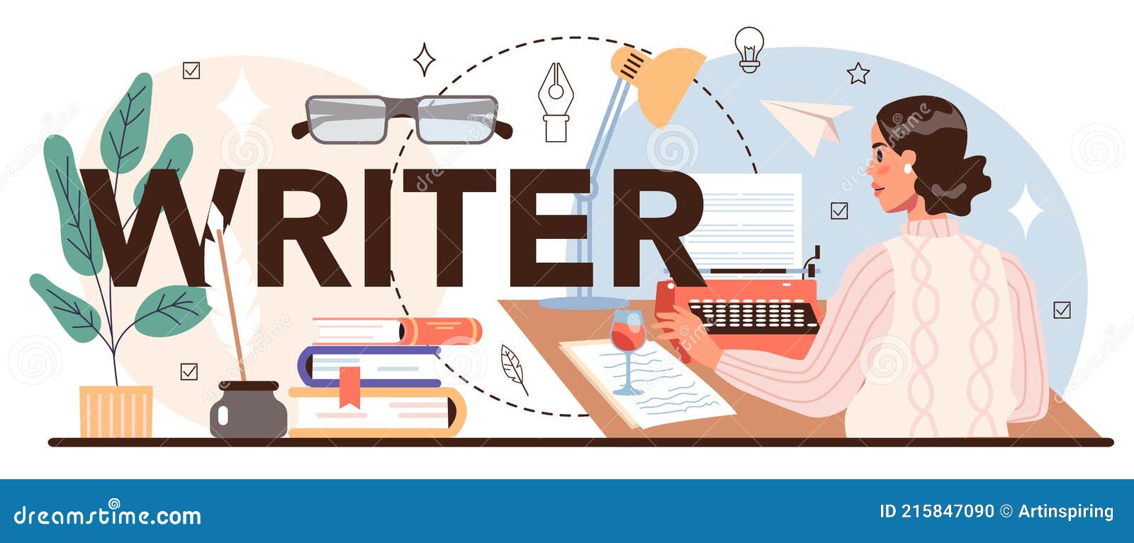 Professional Writer Typographic Header. Author Writing Script of a ...