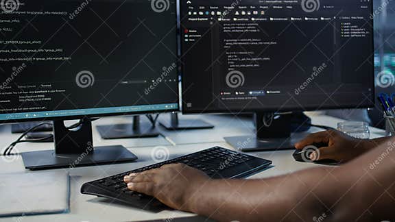 It Professional Writing Code, Safeguarding Data Center from Unauthorized Access Stock Photo ...