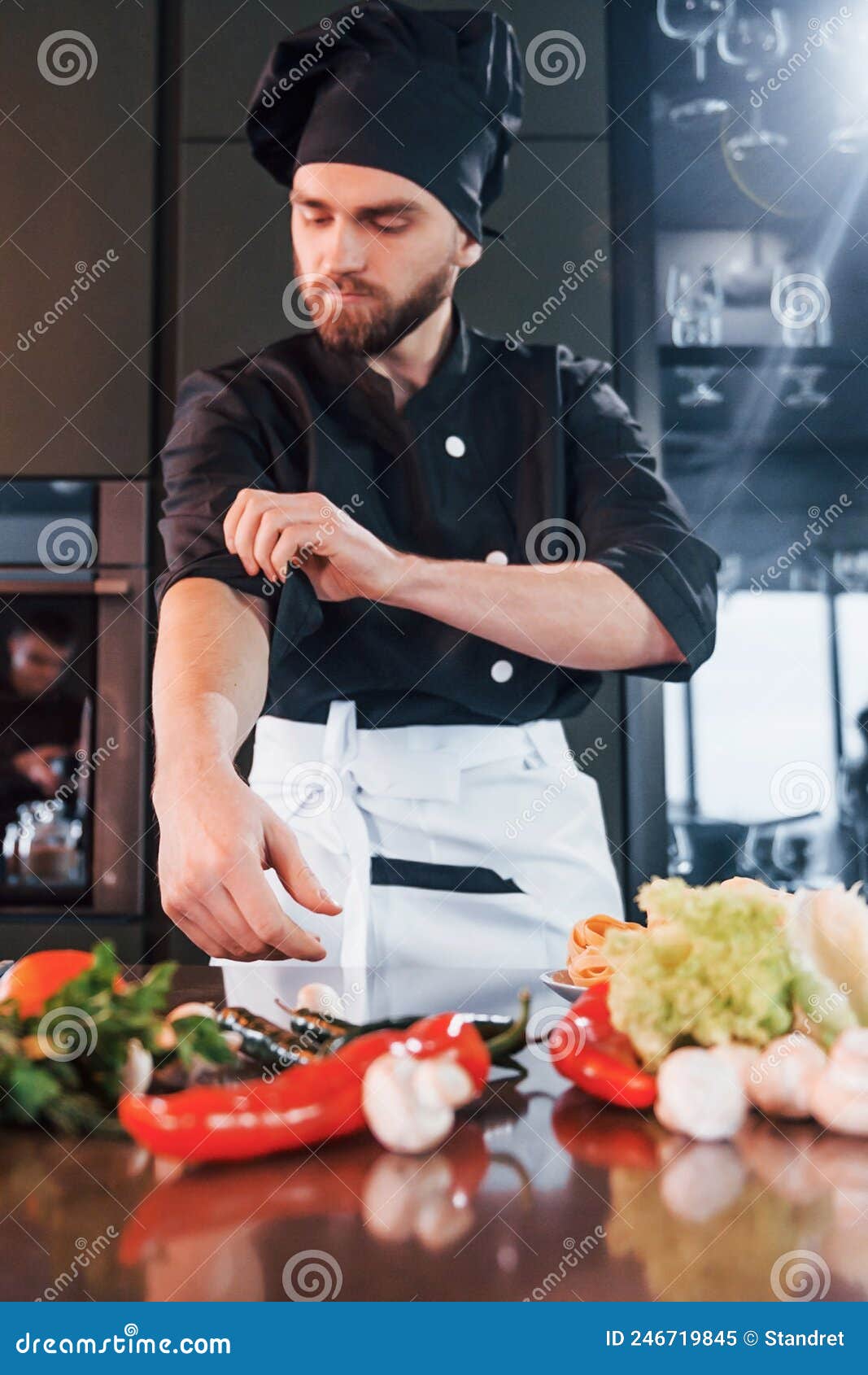 Professional Young Chef Cook in Uniform Standing and Preparing for the ...