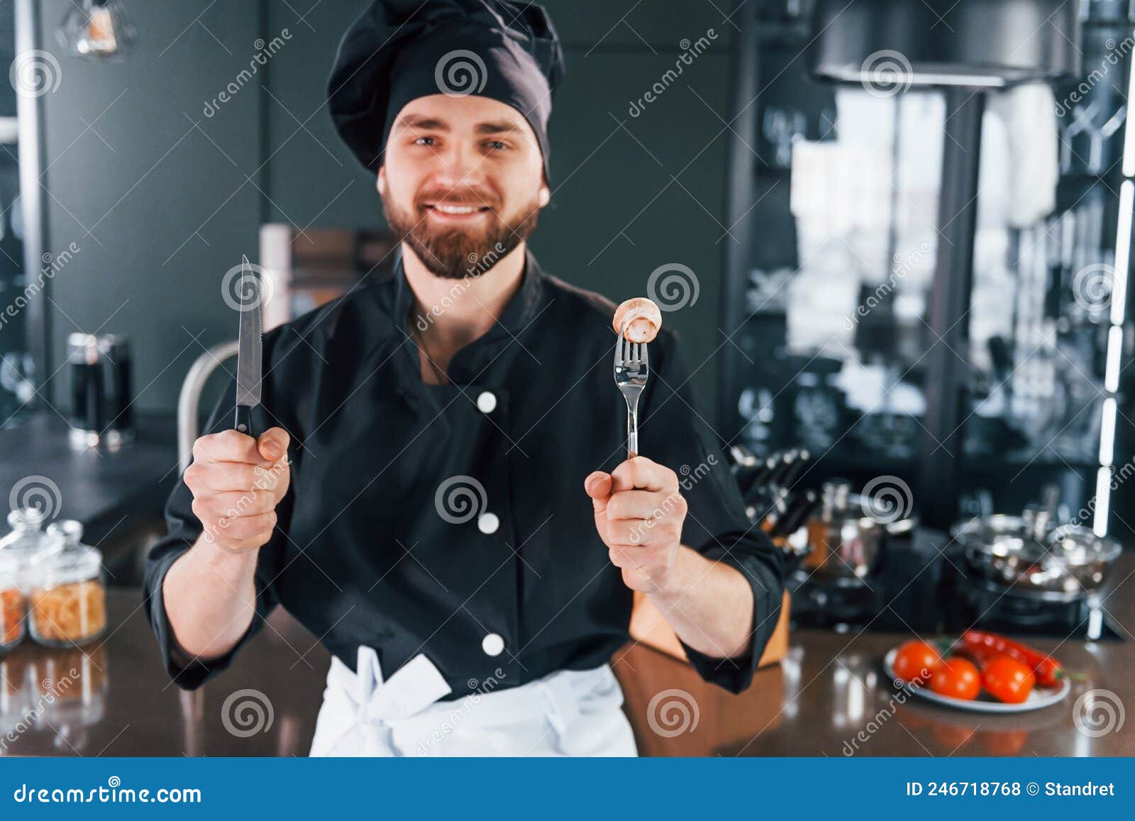 Professional Young Chef Cook in Uniform Standing and Preparing for the ...