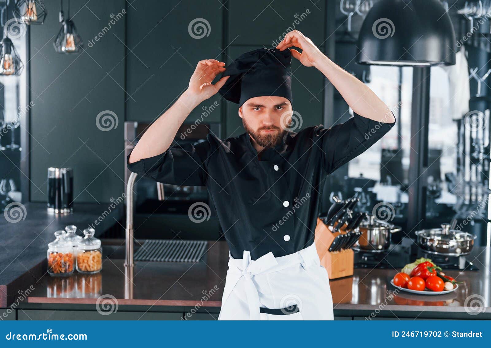 Professional Young Chef Cook in Uniform Standing and Preparing for the ...