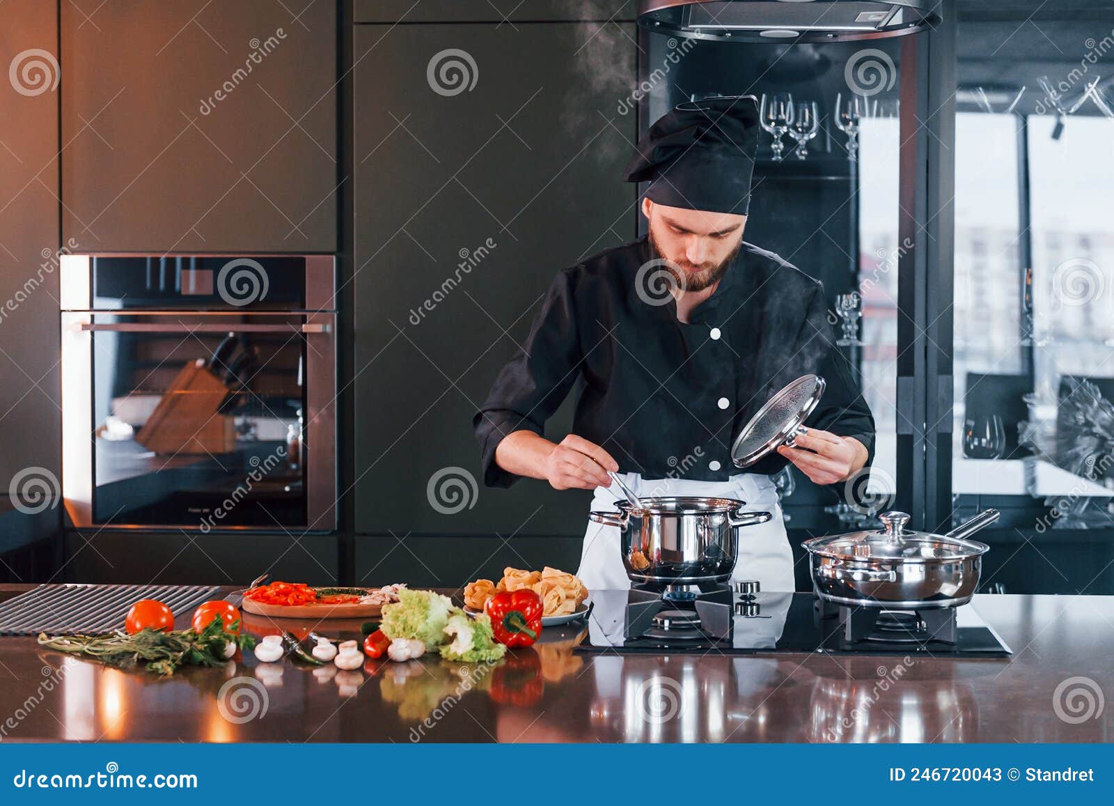 Professional Young Chef Cook in Uniform Standing and Preparing for the ...