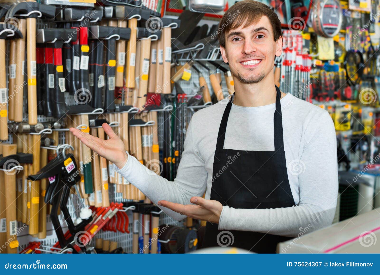 Professional Young Friendly Salesman Working and Smiling Stock Image ...