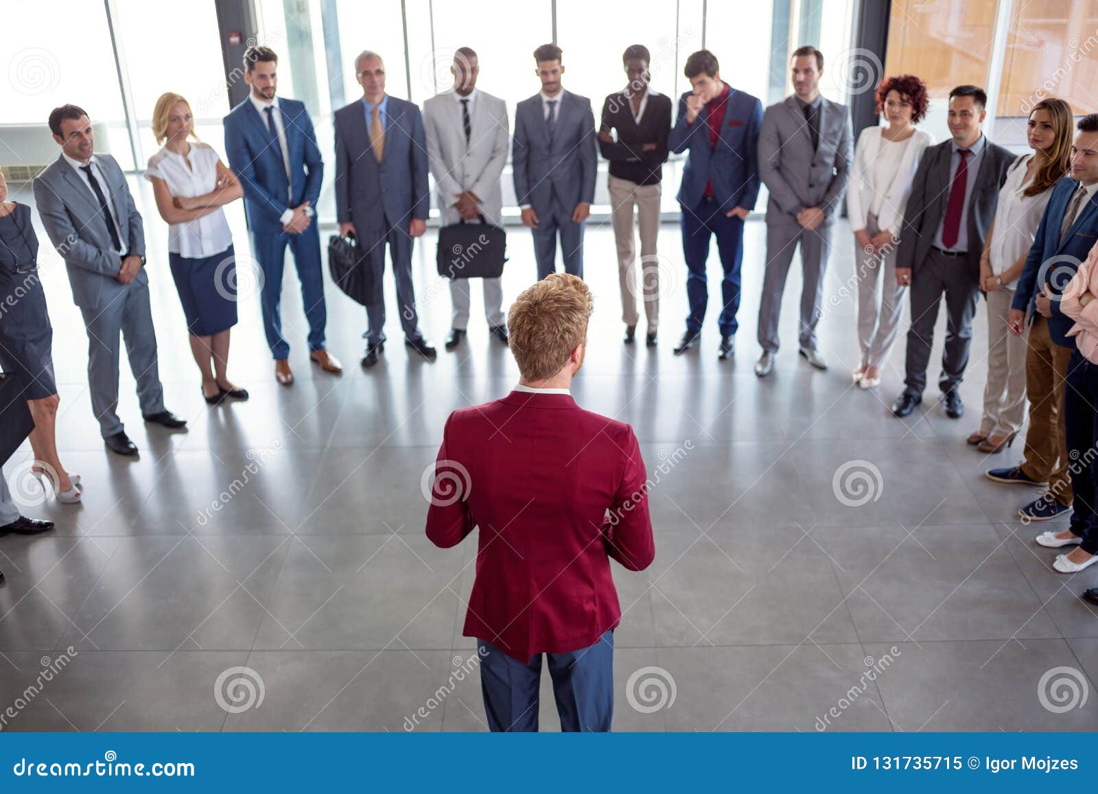 Professional Leader Standing in Front of His Business Team and Talk ...