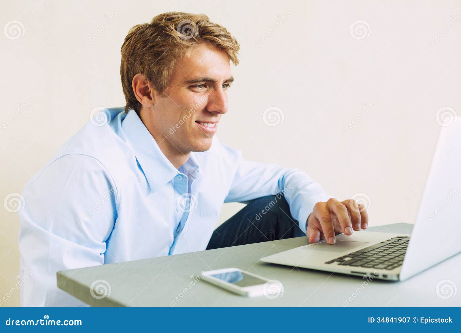 Professional Young Man Working on Laptop Computer Stock Image - Image ...