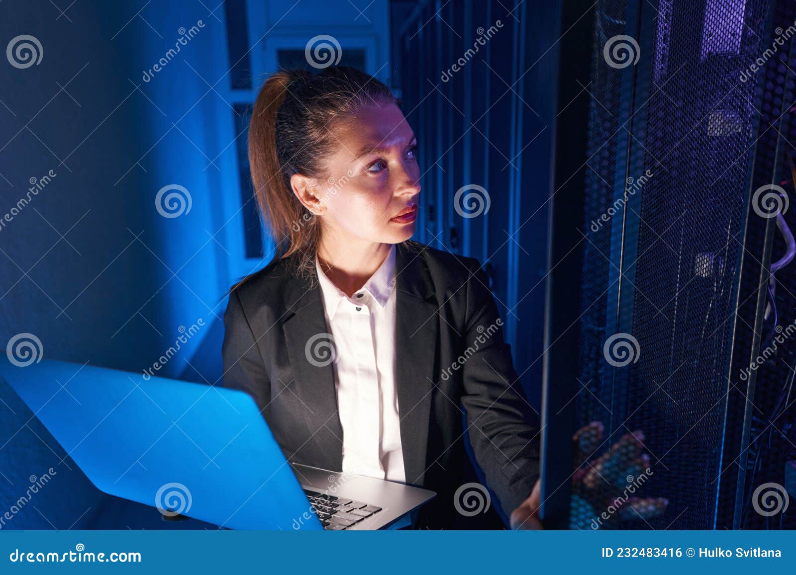 Professional Young Woman Working in Server Room Stock Photo - Image of ...