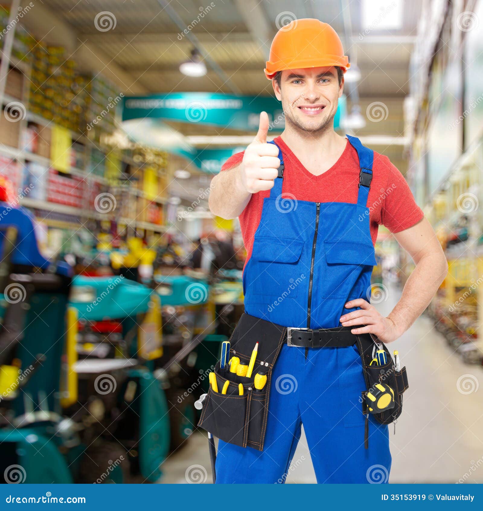 Professional Young Worker with Thumbs Up at Shop Stock Image - Image of ...