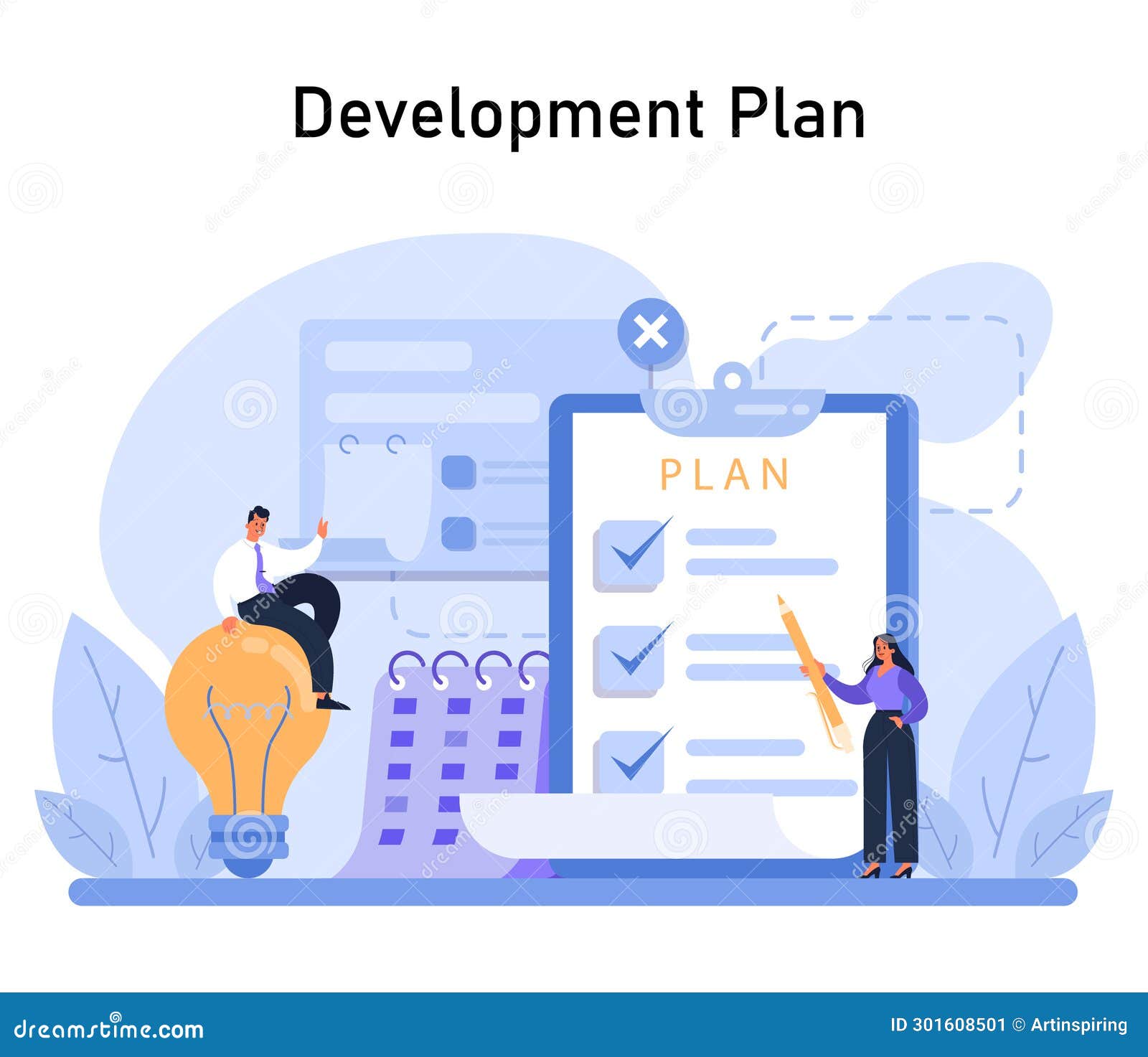 Professionals Analyze a Detailed Development Plan. Flat Vector. Stock ...
