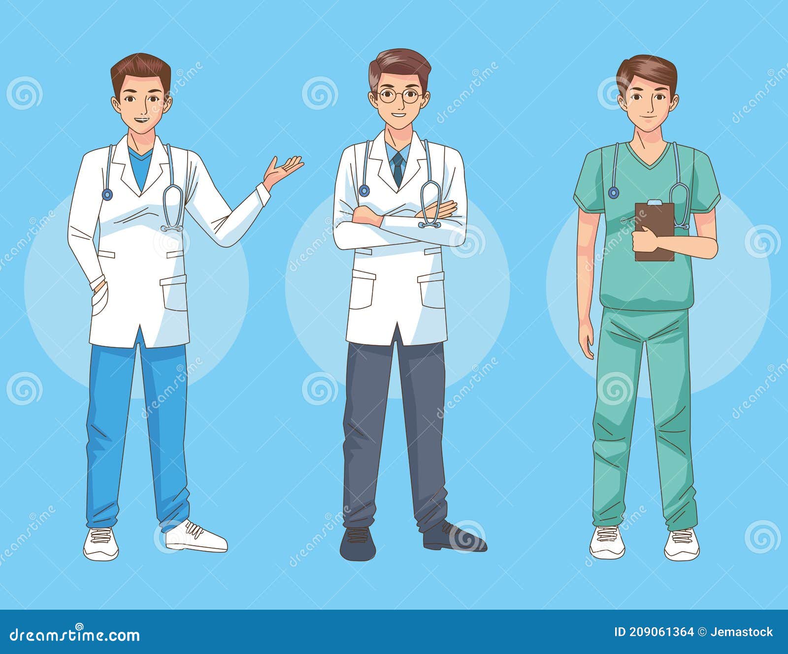 Professionals Doctors With Stethoscopes Characters Stock Vector