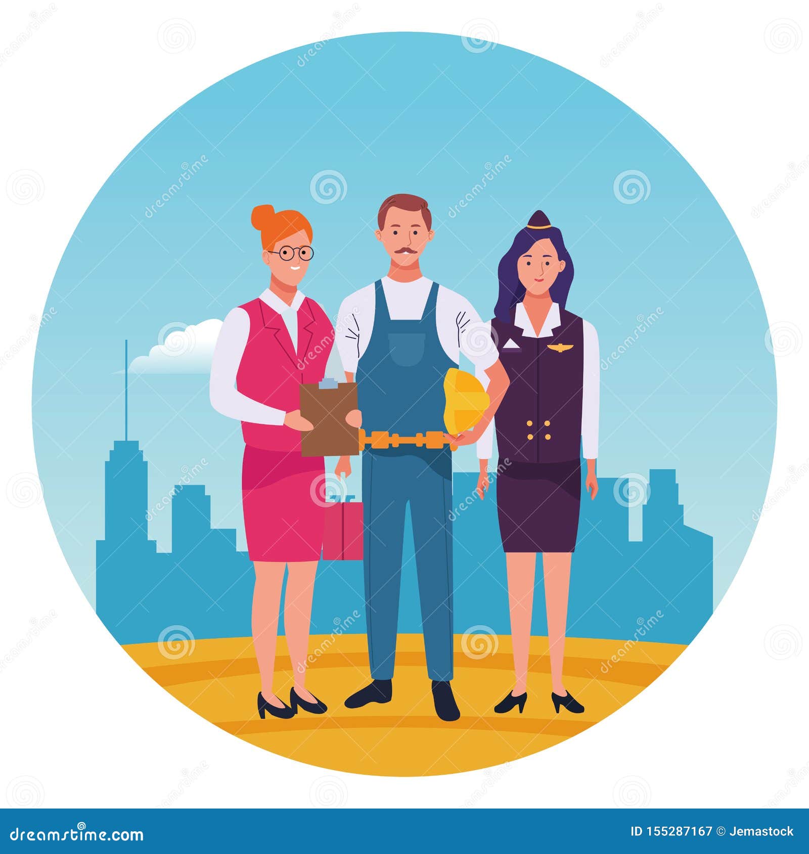 Professionals Workers Characters Smiling Cartoons Round Icon Stock ...