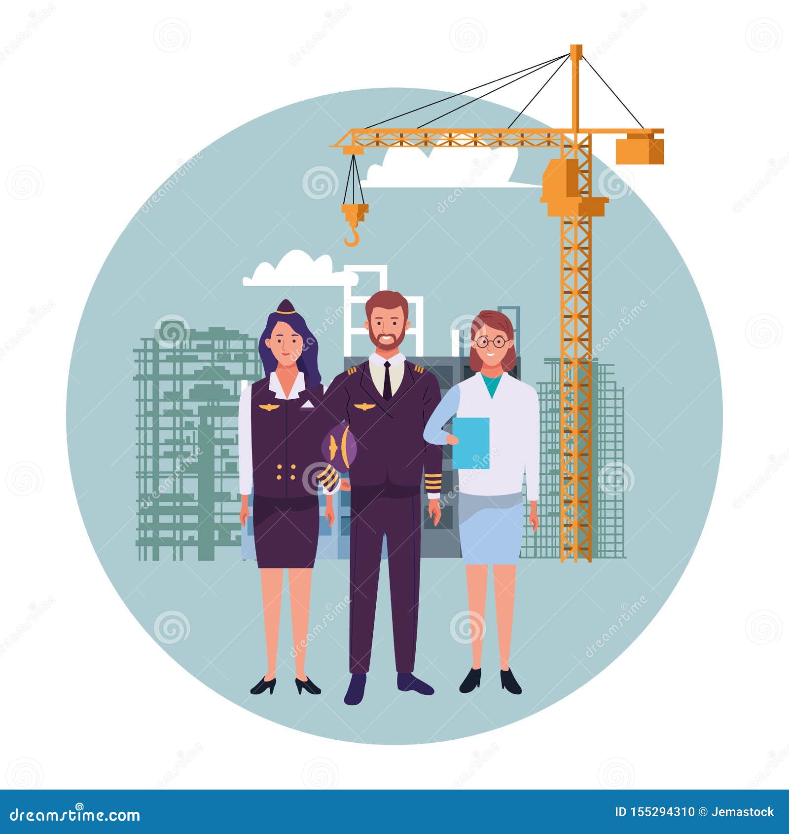 Professionals Workers Characters Smiling Cartoons Round Icon Stock ...