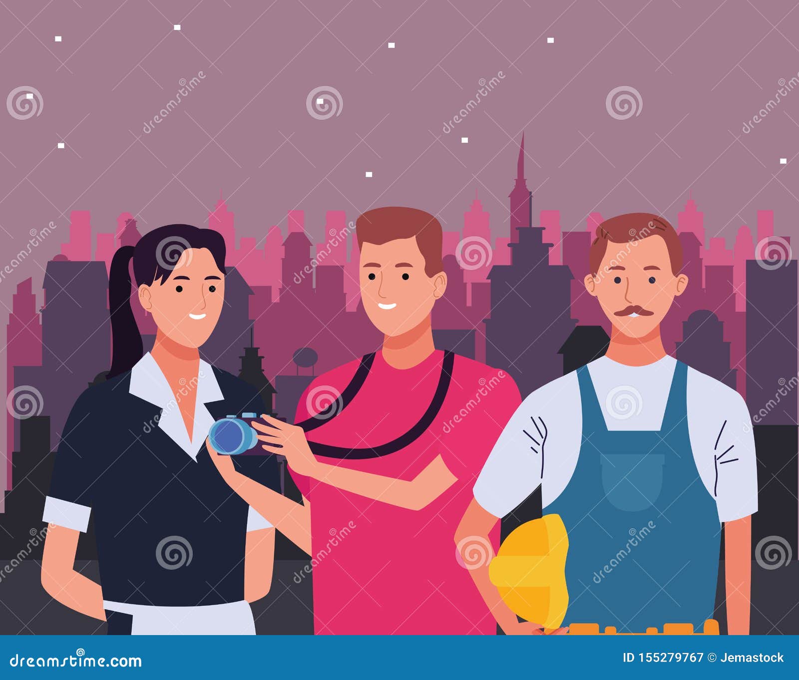 Professionals Workers Characters Smiling Cartoons Stock Vector ...