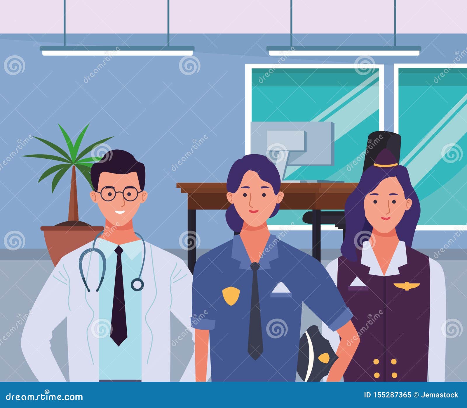 Professionals Workers Characters Smiling Cartoons Stock Vector ...