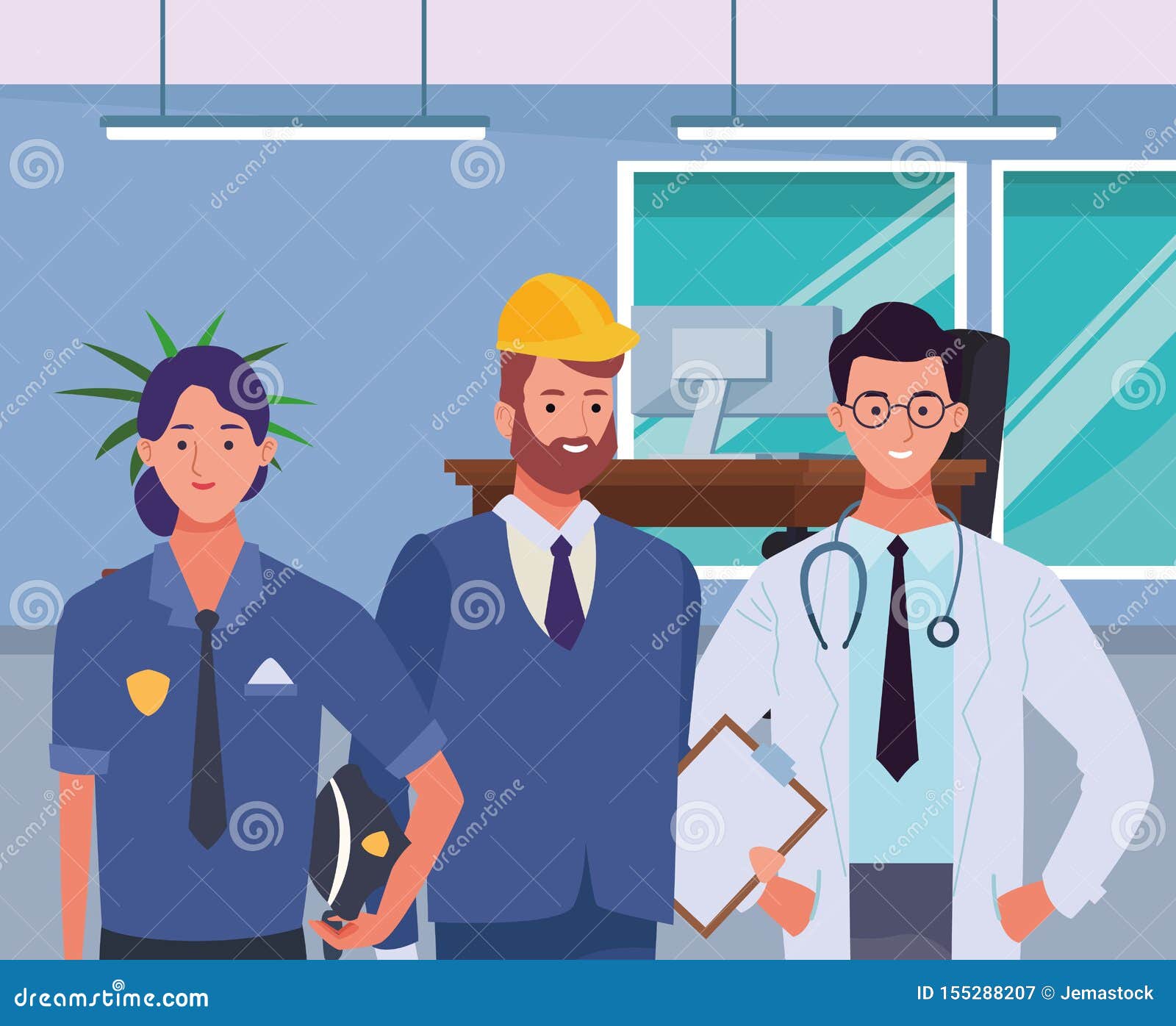 Professionals Workers Characters Smiling Cartoons Stock Vector ...