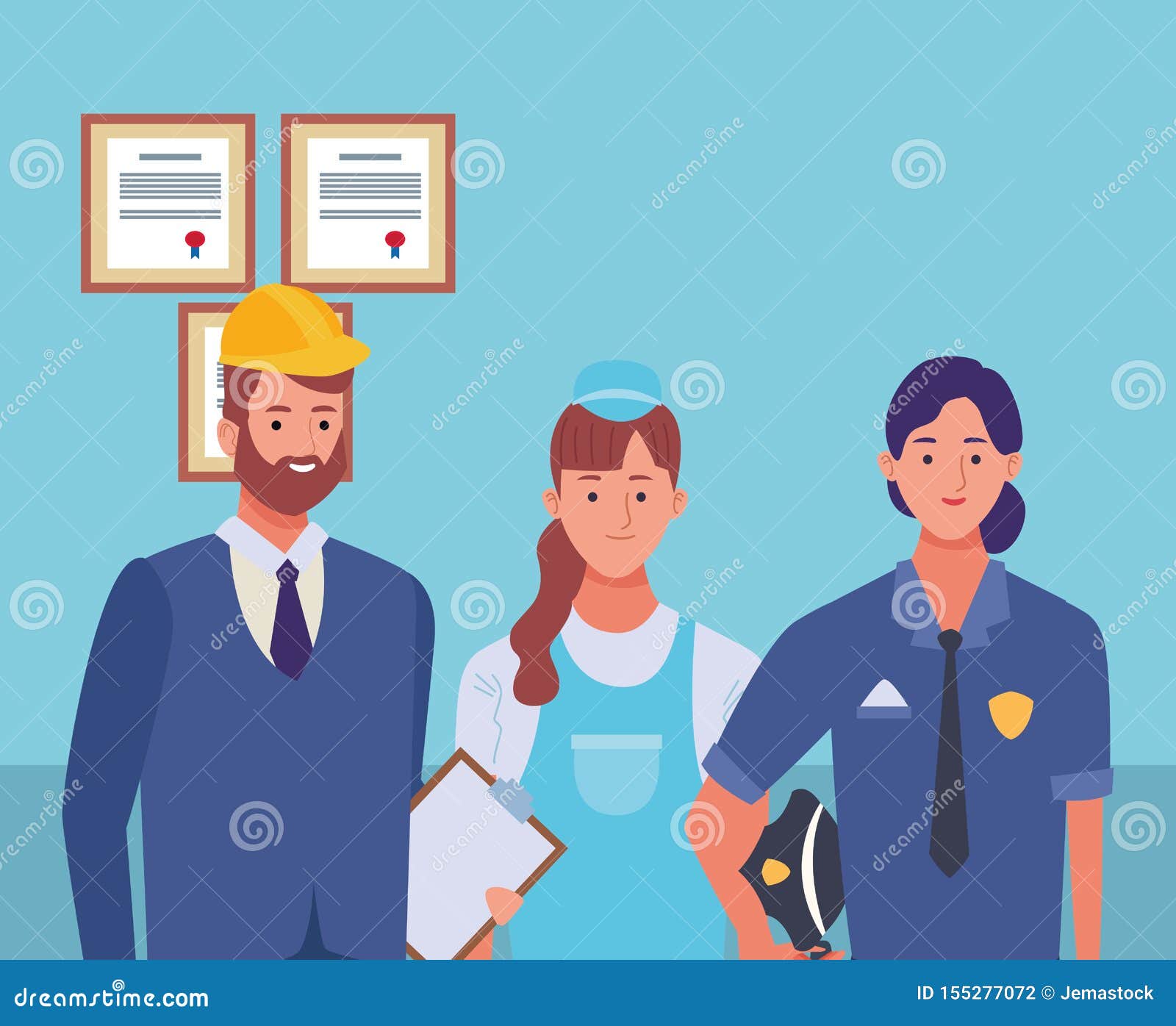 Professionals Workers Characters Smiling Cartoons Stock Vector ...