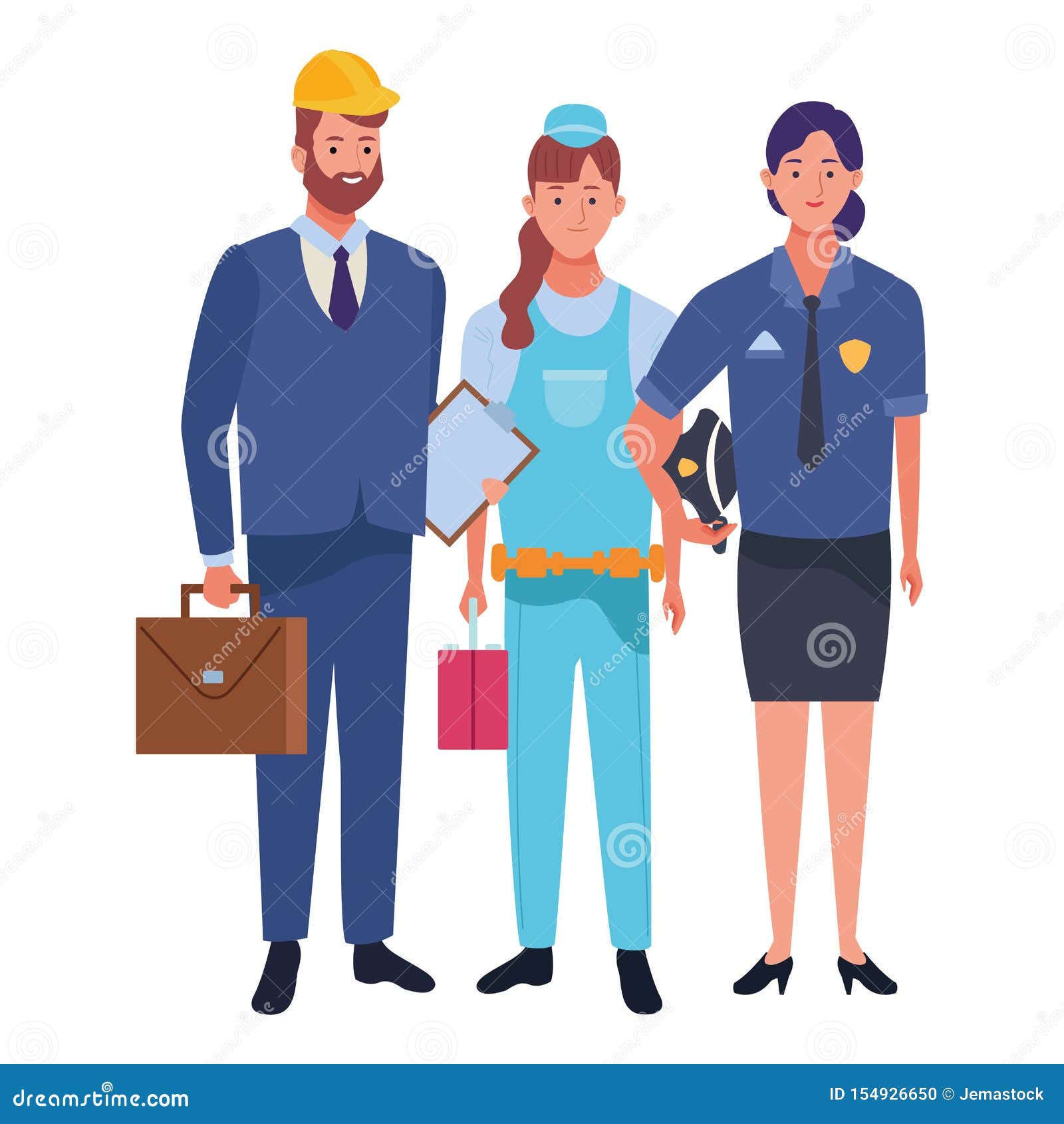 Professionals Workers Characters Smiling Cartoons Stock Vector ...