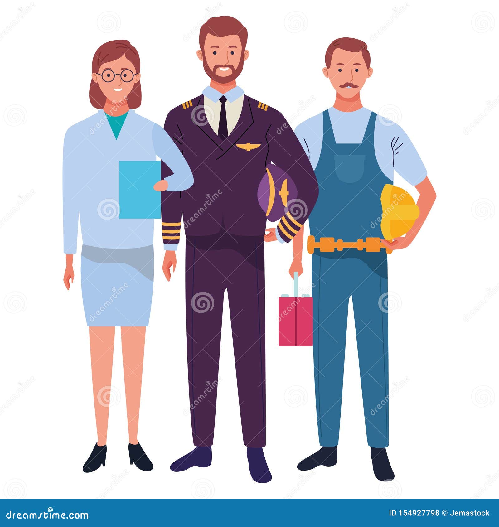 Professionals Workers Characters Smiling Cartoons Stock Vector ...
