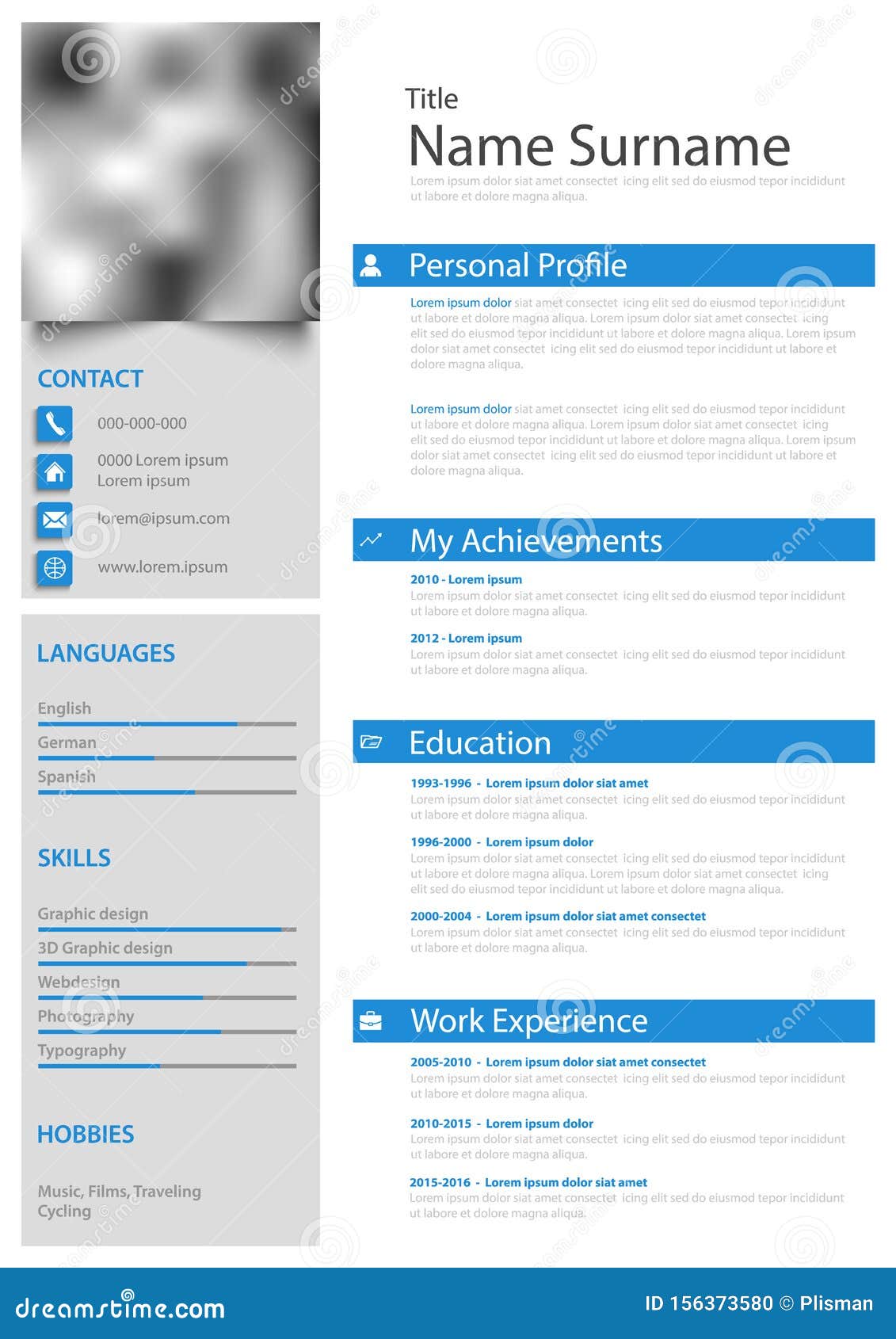 Professioneel Persoonlijk Cv Met Strips in Blauw Wit Design Vector ...