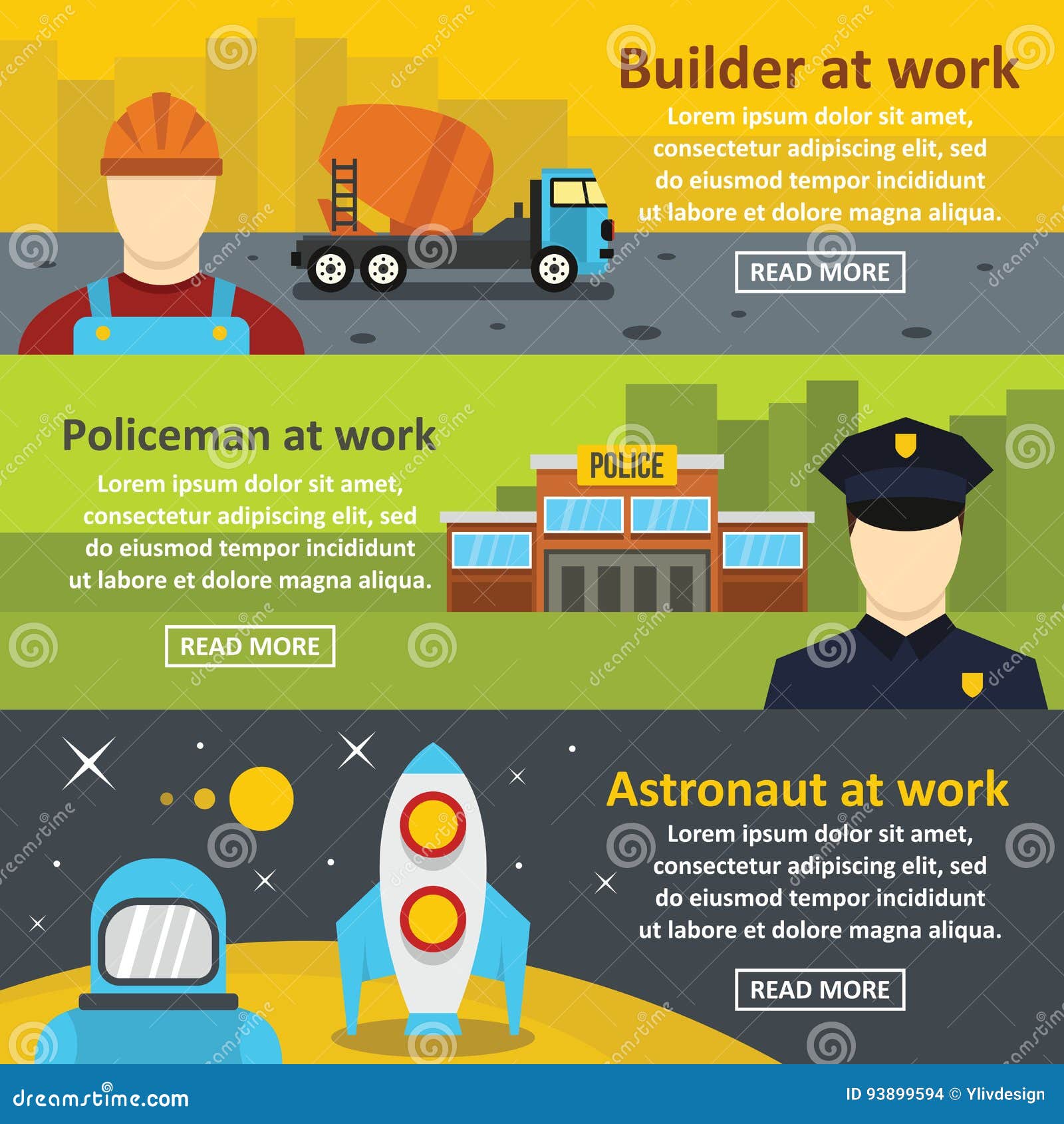 Professions Banner Horizontal Set, Flat Style Stock Vector ...