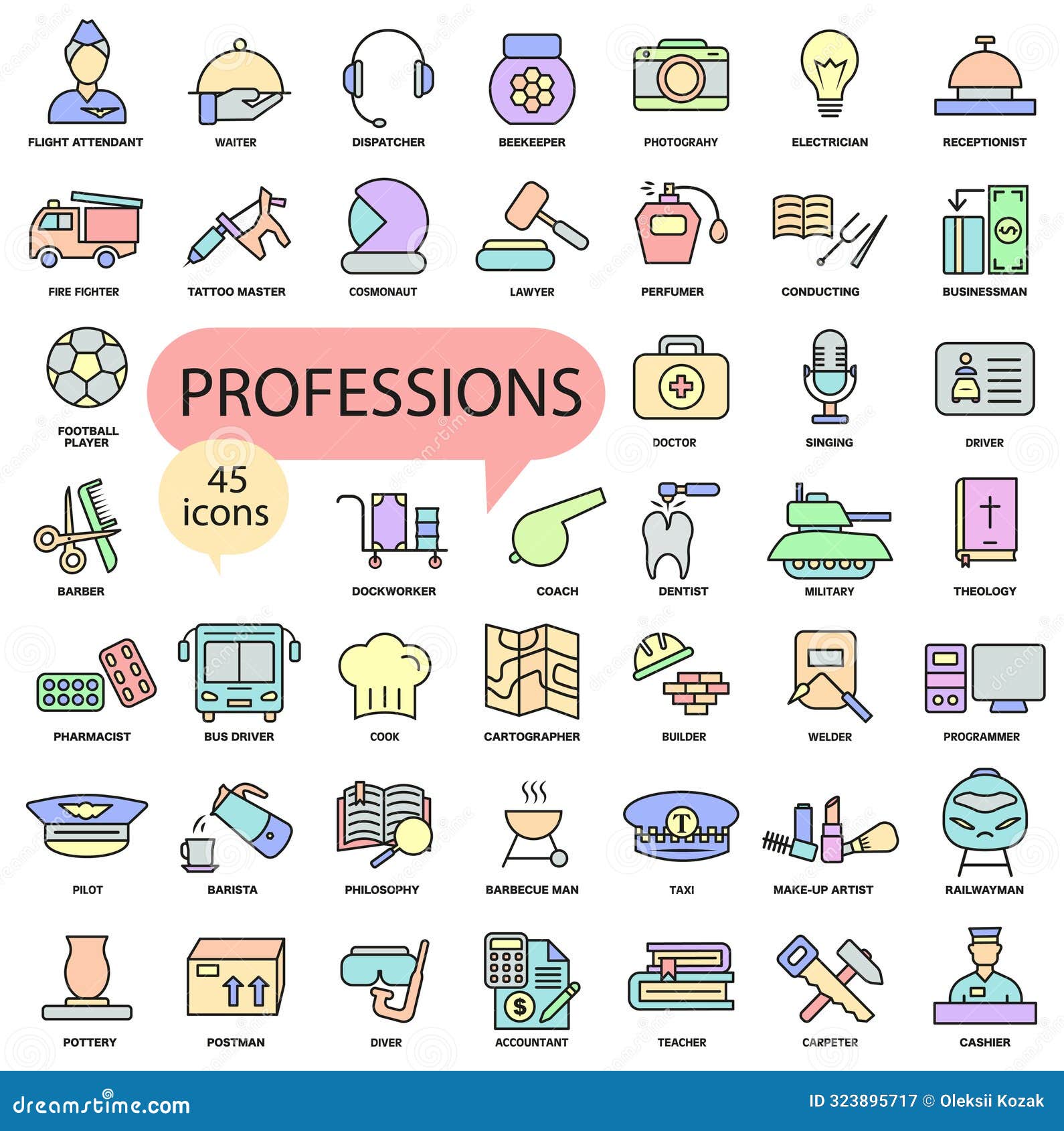Professions and Career. Set of Icons of Various Professions Stock ...