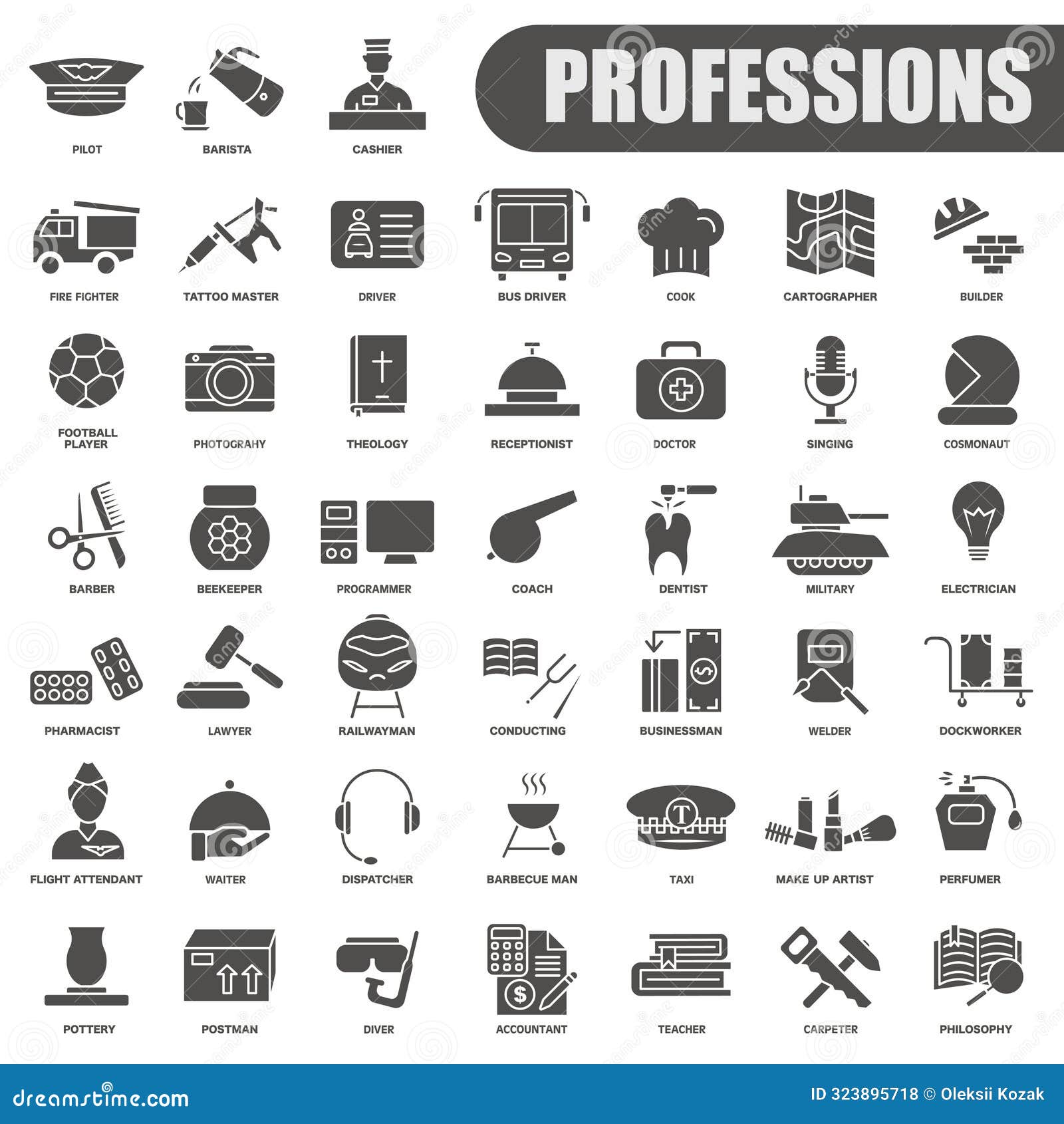 Professions and Career. Set of Icons of Various Professions Stock ...