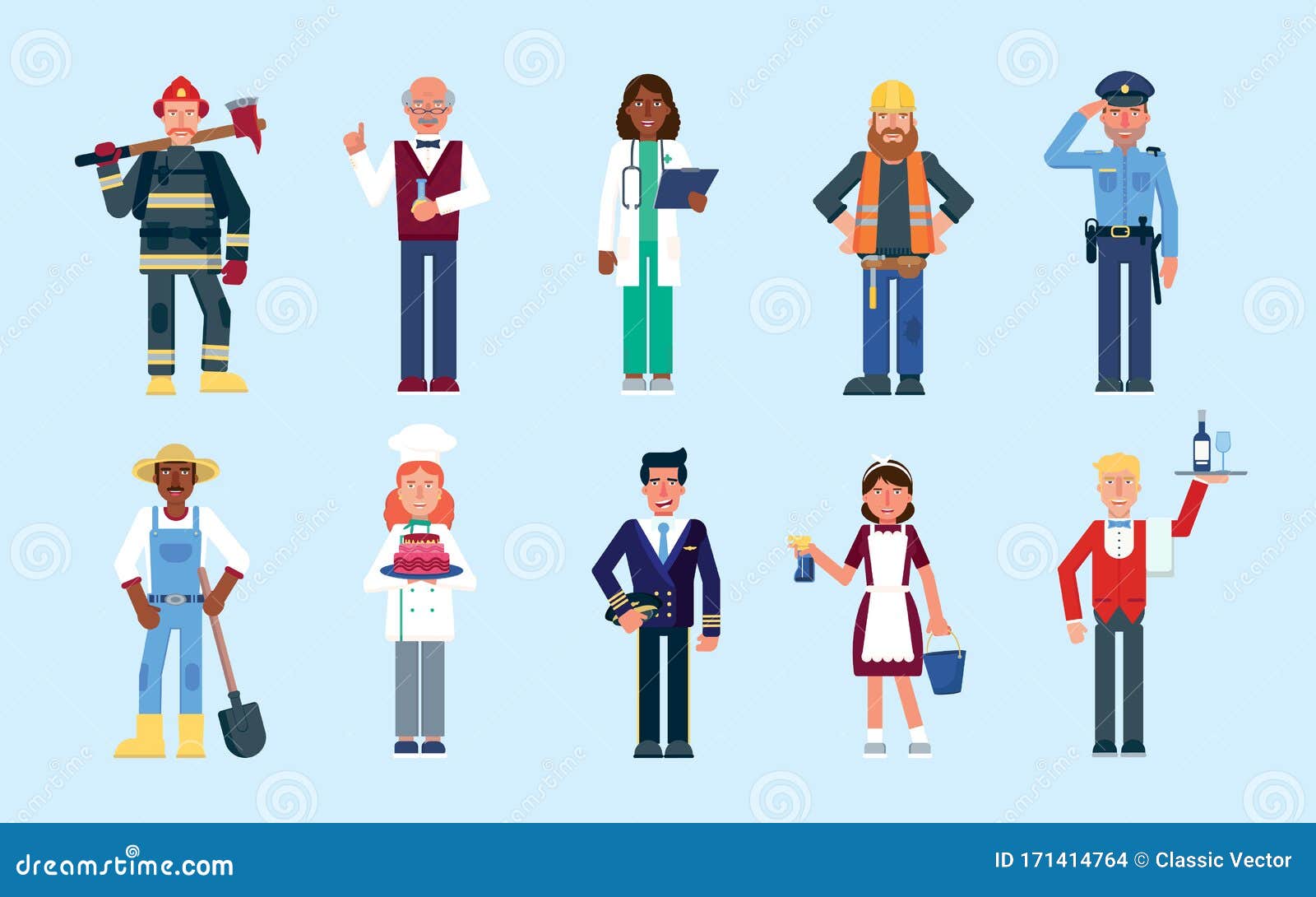 Professions Color Flat Vector Illustrations Set Stock Vector ...