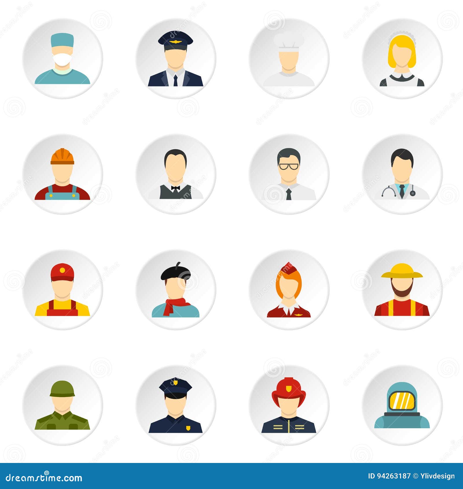 Professions Icons Set in Flat Style Stock Vector - Illustration of ...