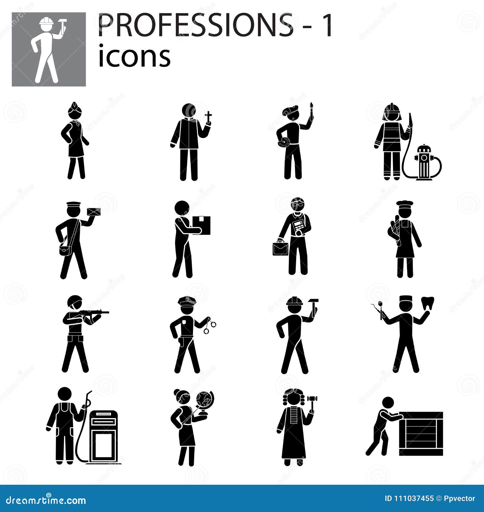 Professions icons set stock illustration. Illustration of firefighter ...