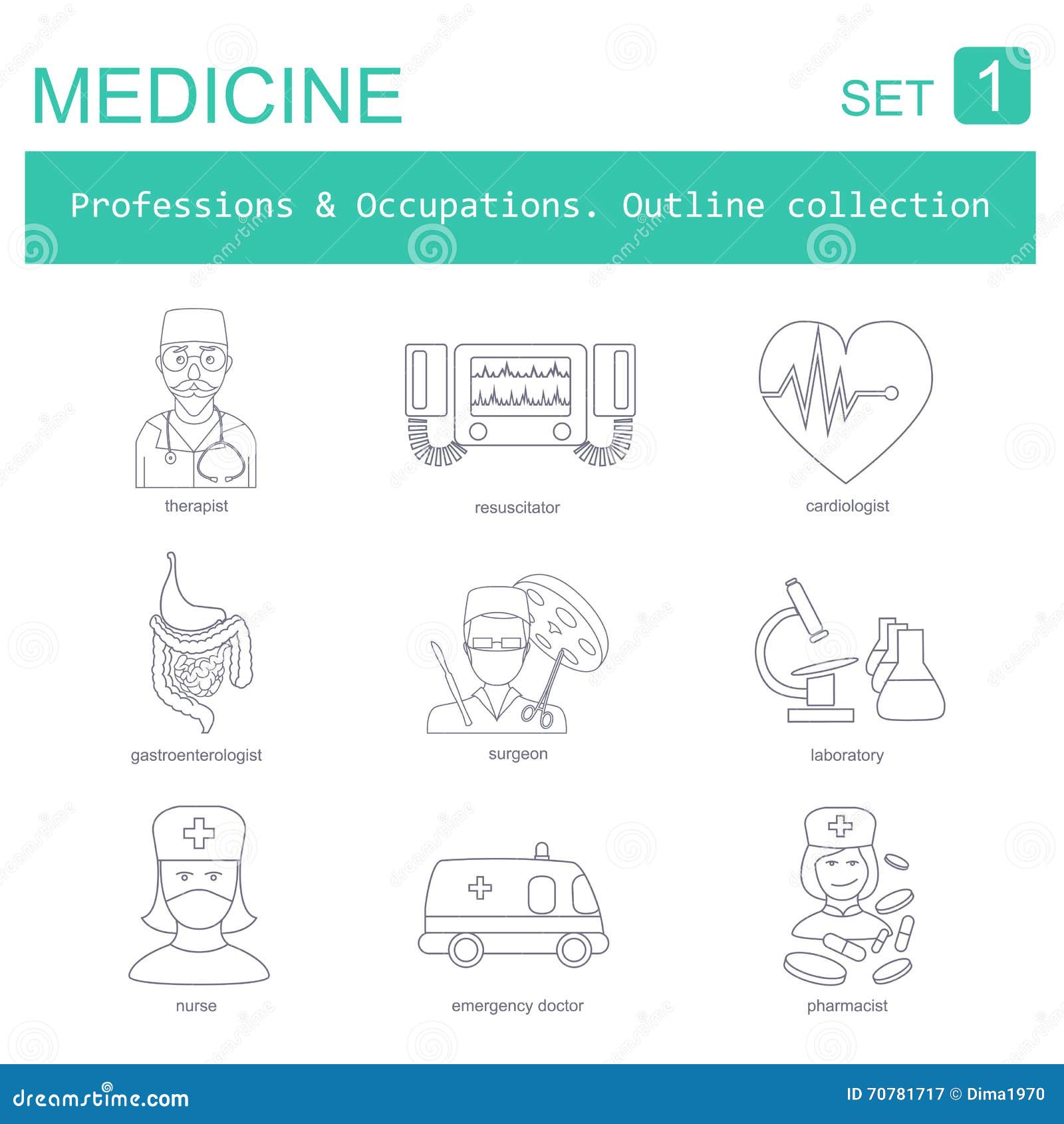 Professions and Occupations Outline Icon Set. Medical Stock Vector ...