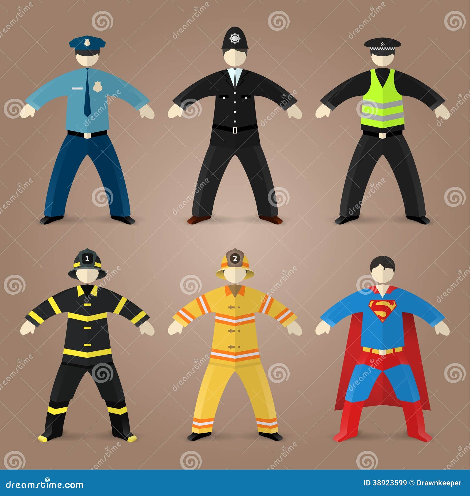 Professions Set of Policeman, Fireman and Superman Stock Vector ...