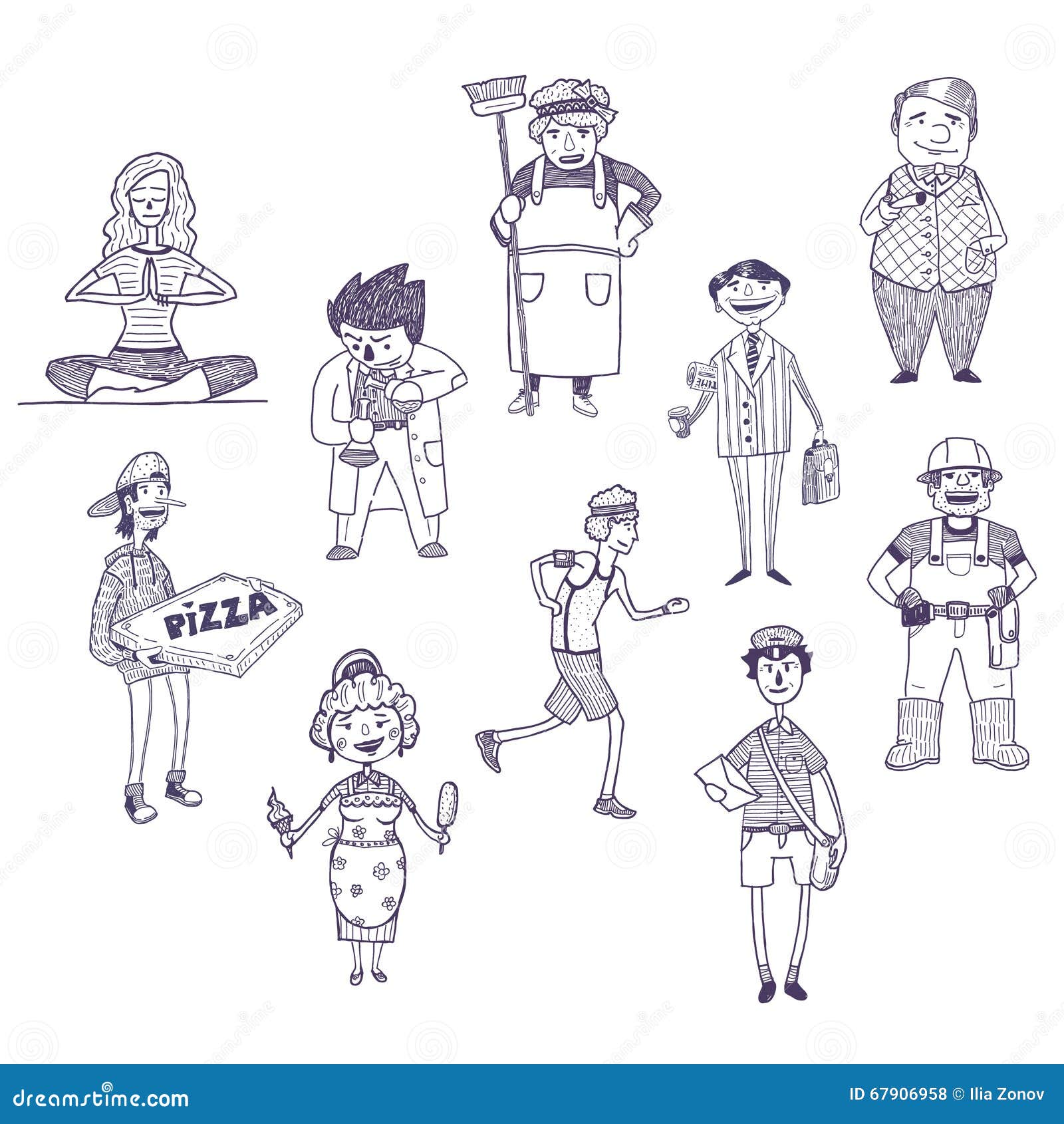 Professions Vector Drawings Set Stock Vector - Illustration of doodle ...