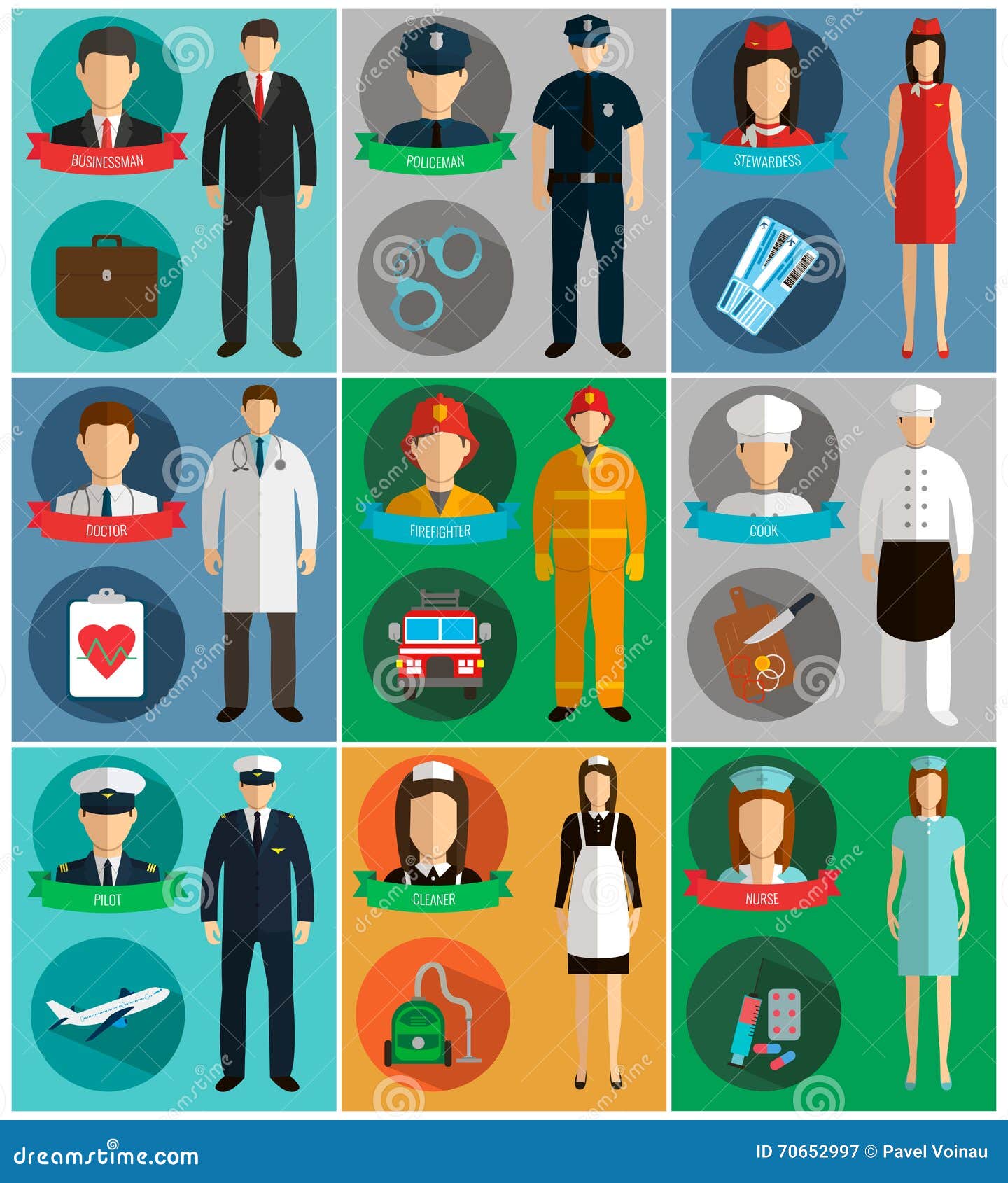 Professions Vector Flat Icons. Stock Illustration - Illustration of ...