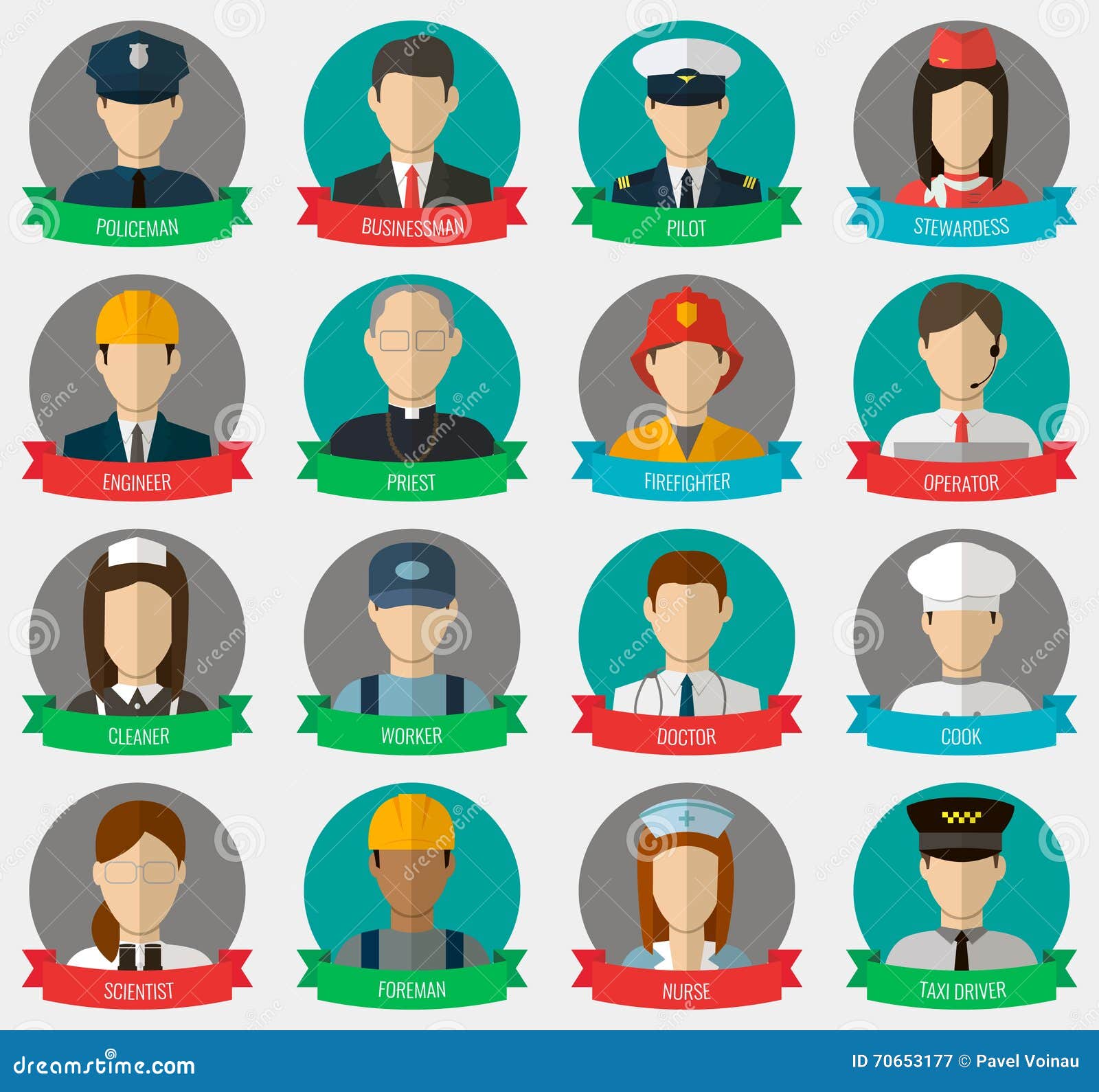 Professions Vector Flat Icons. Stock Illustration - Illustration of ...