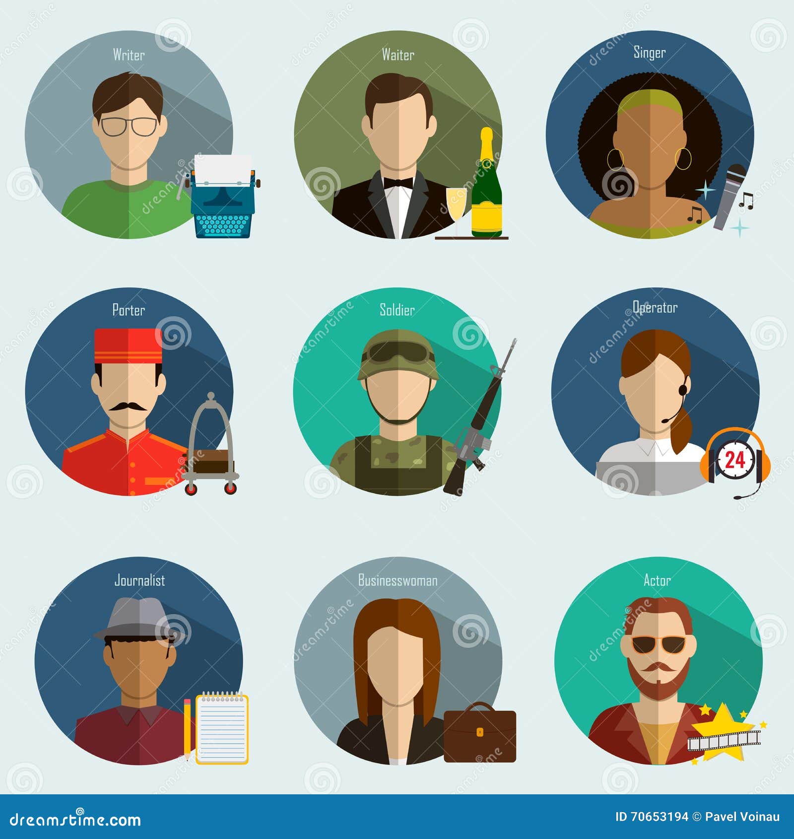 Professions Vector Flat Icons. Stock Illustration - Illustration of ...
