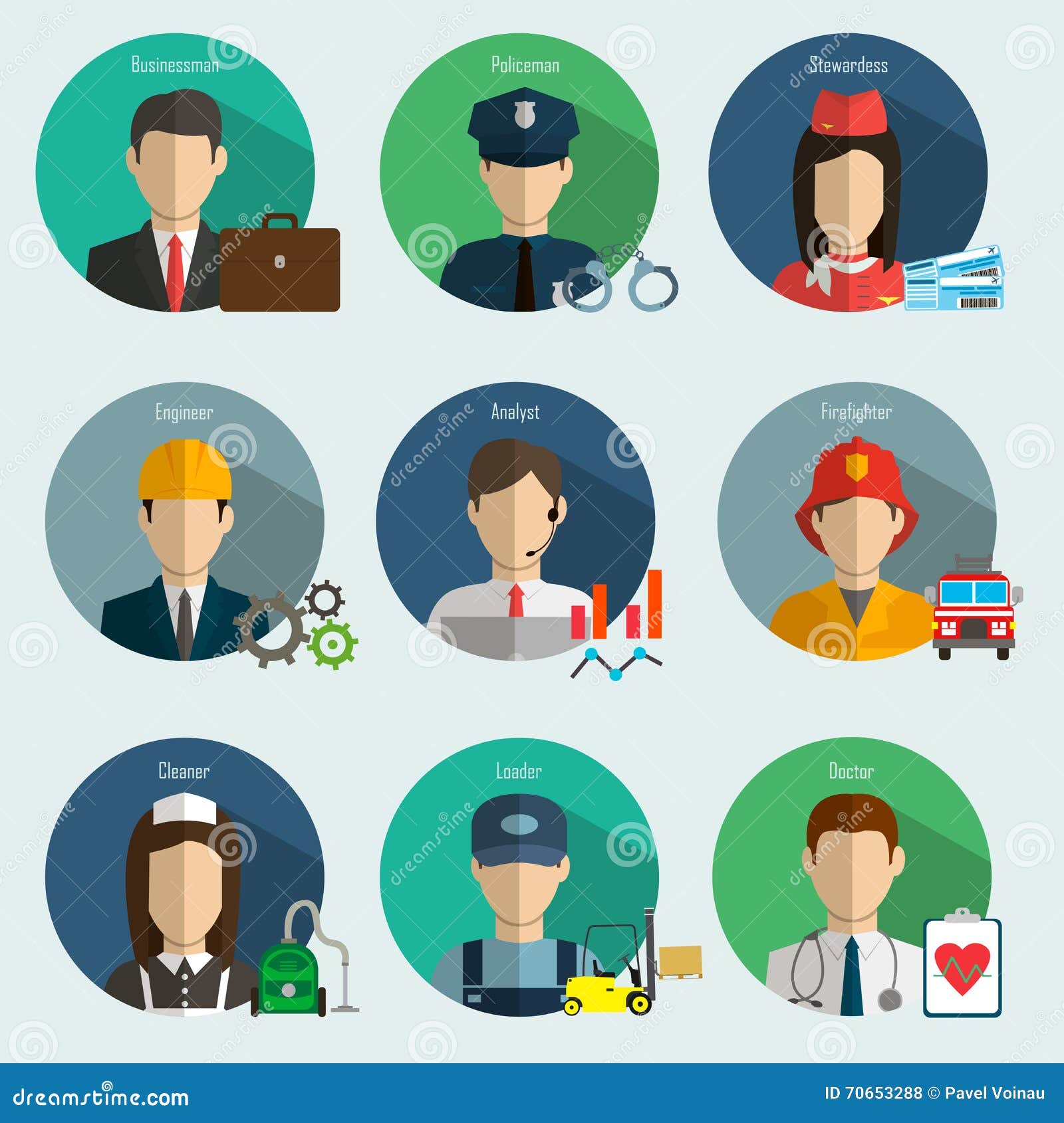 Professions Vector Flat Icons. Stock Illustration - Illustration of ...