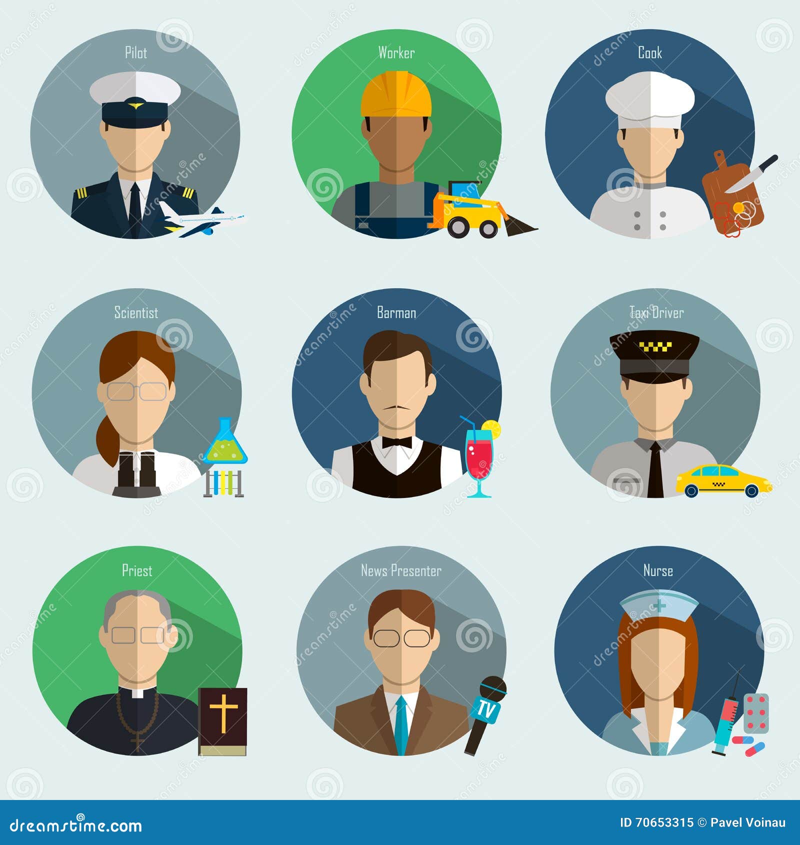 Professions Vector Flat Icons. Stock Illustration - Illustration of ...