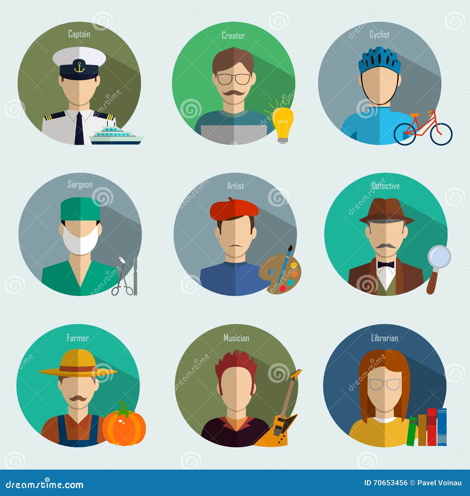 Professions Vector Flat Icons. Stock Illustration - Illustration of ...