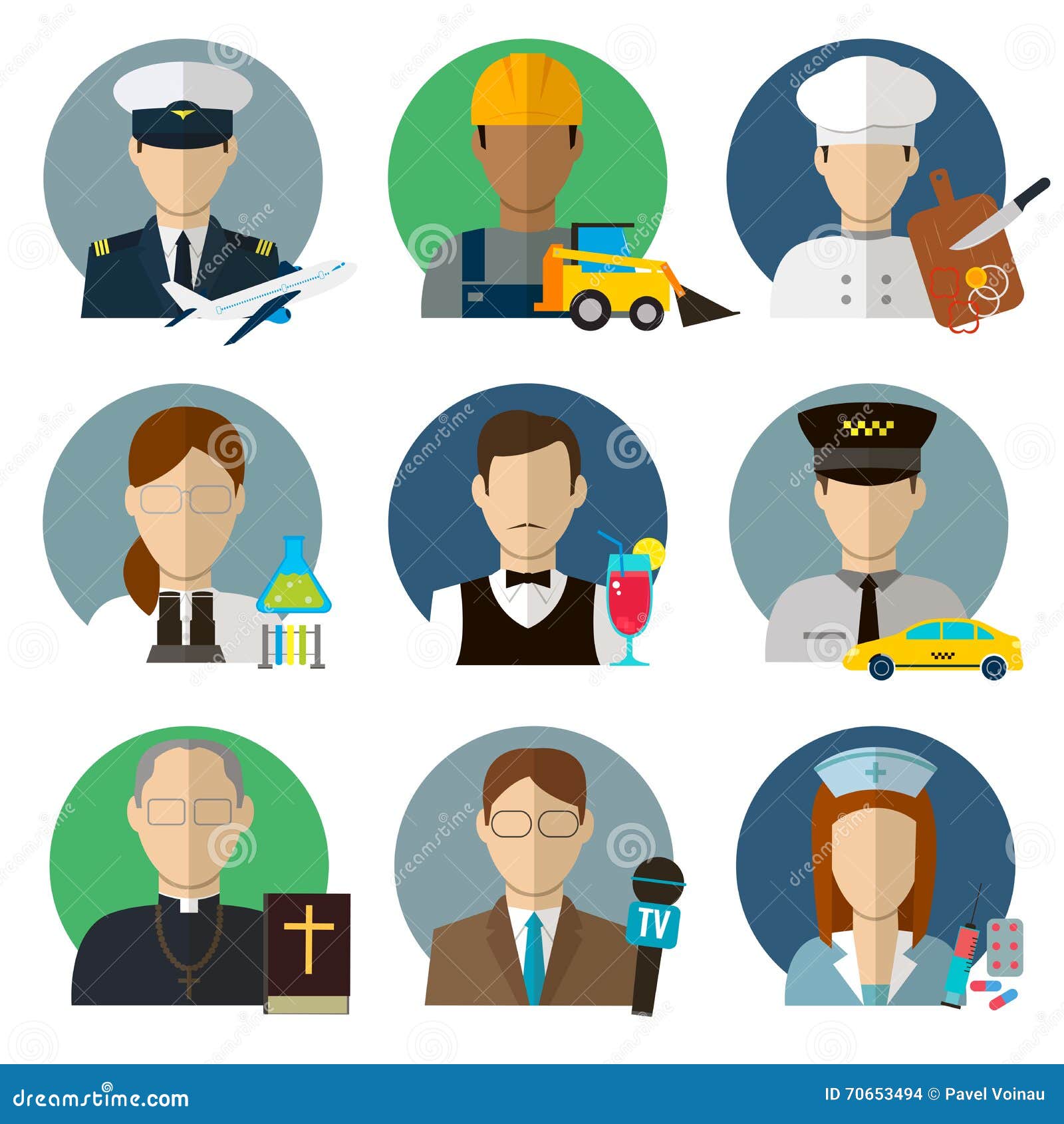 Professions Vector Flat Icons. Stock Illustration - Illustration of ...