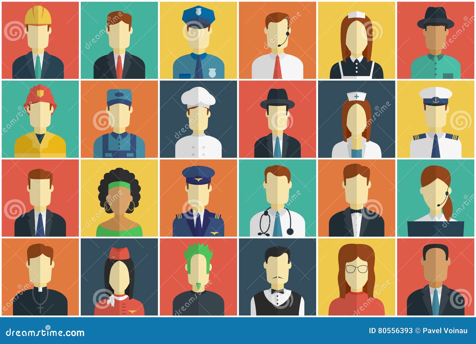 Professions Vector Flat Icons. Stock Vector - Illustration of guard ...