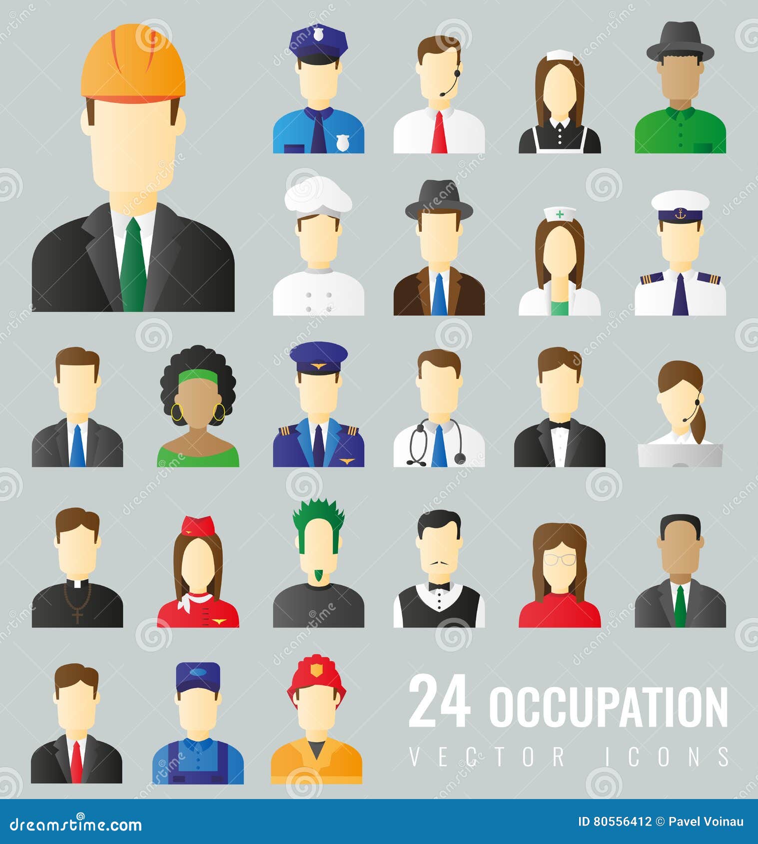 Professions Vector Flat Icons. Stock Vector - Illustration of business ...
