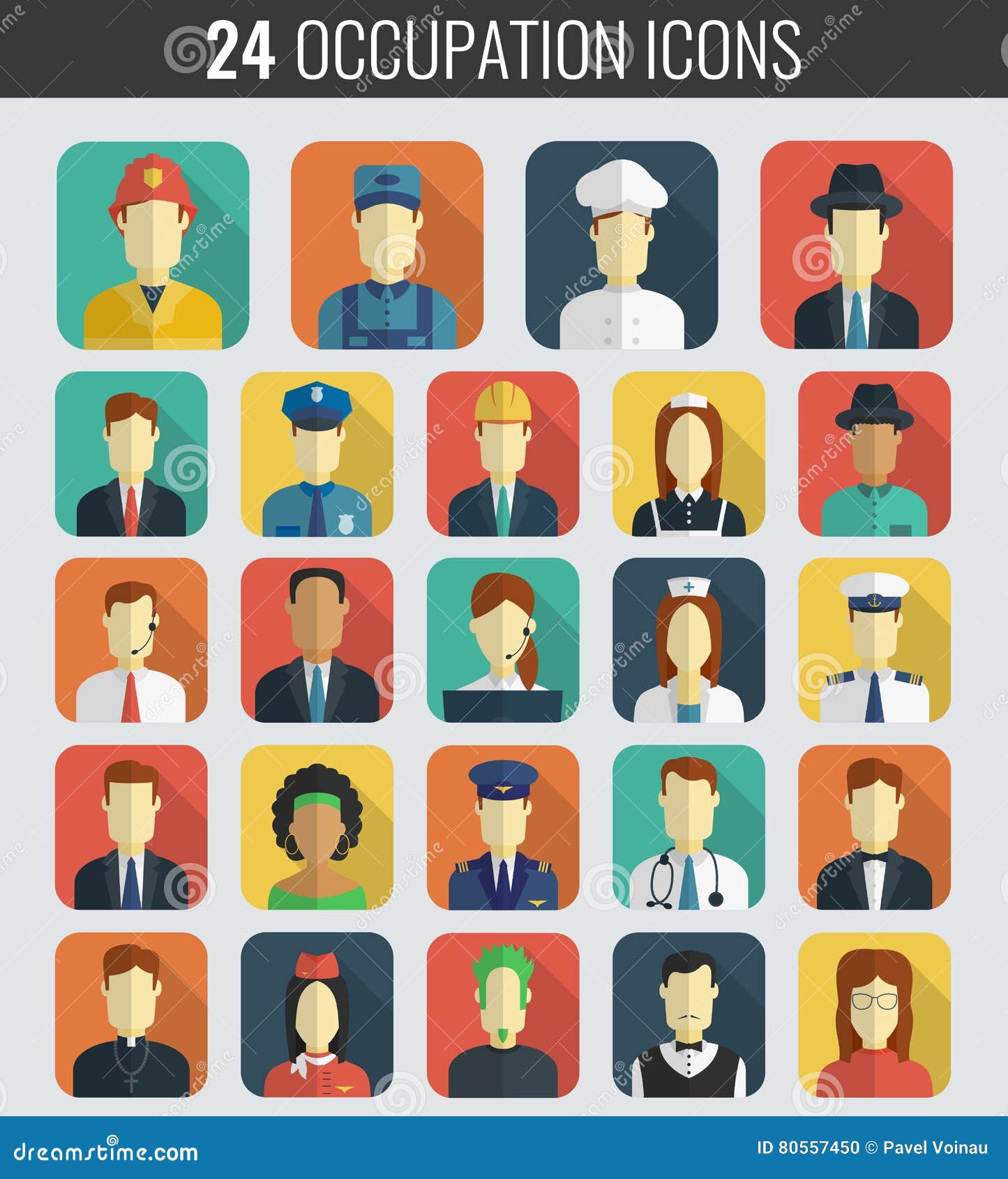 Professions Vector Flat Icons. Stock Vector - Illustration of face ...