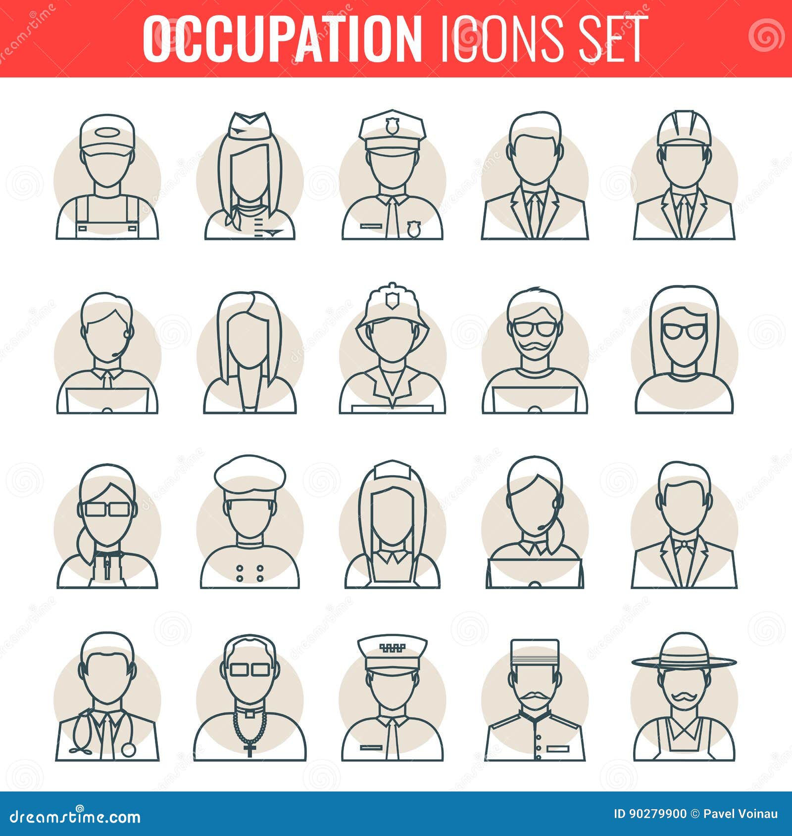 Professions Vector Flat Icons. Stock Vector - Illustration of guard ...