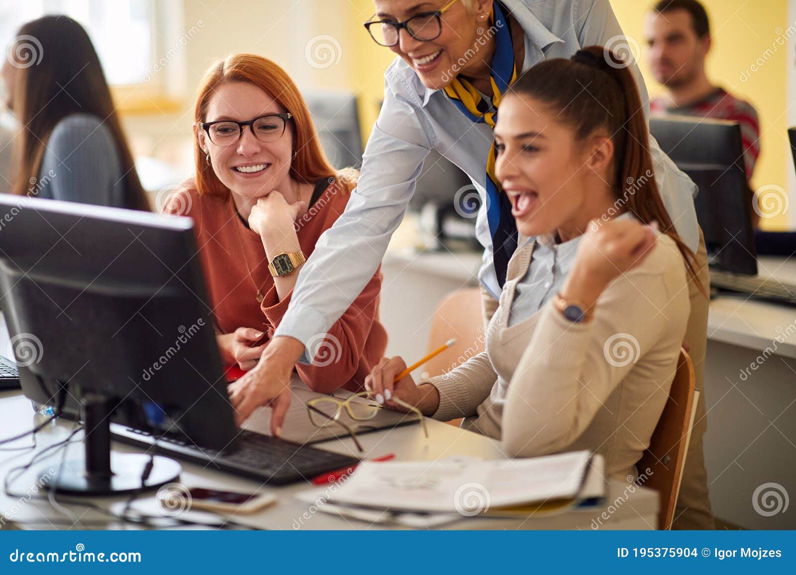 Professor Assist the Students in Classroom Stock Photo - Image of ...