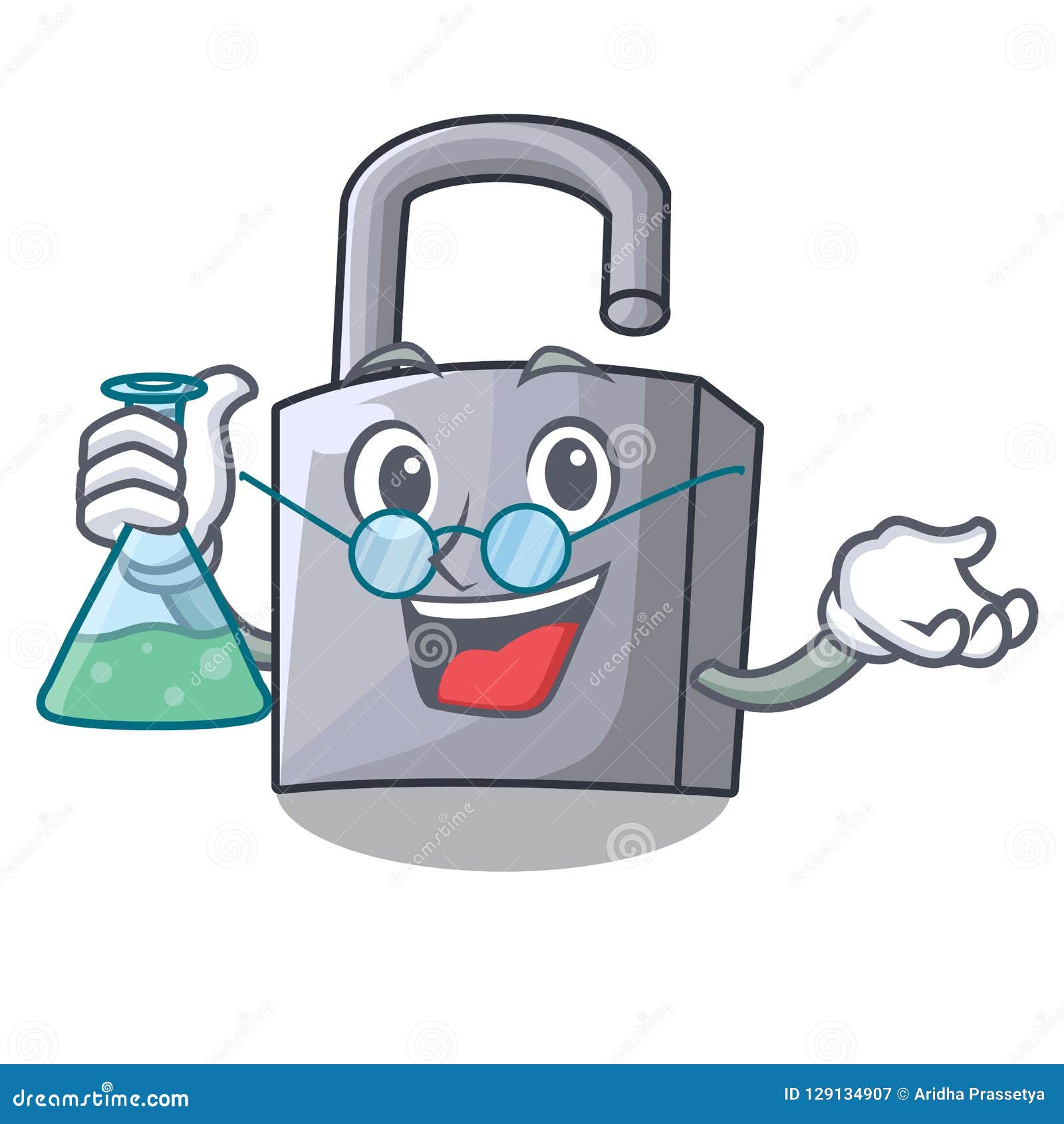 Professor Cartoon Unlocked Padlock on the Table Stock Vector ...