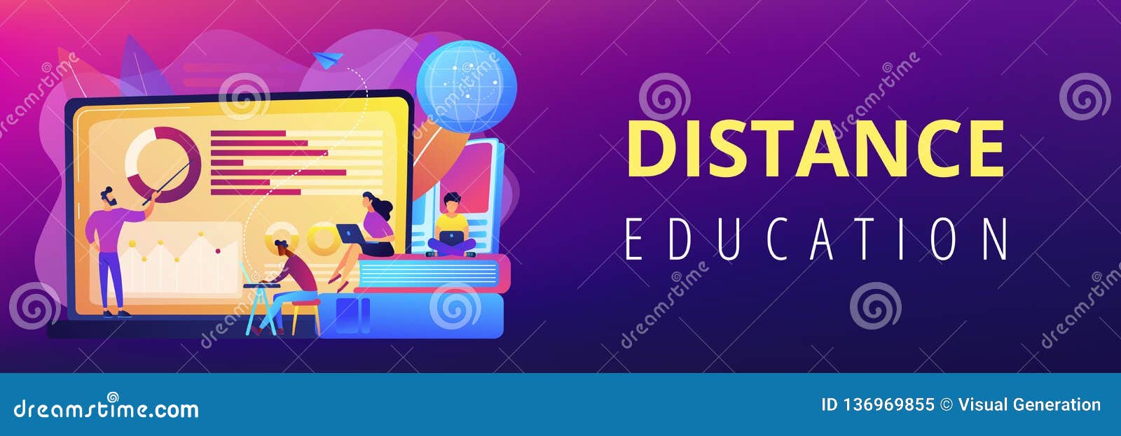 Distance Learning Concept Banner Header. Stock Vector - Illustration of ...